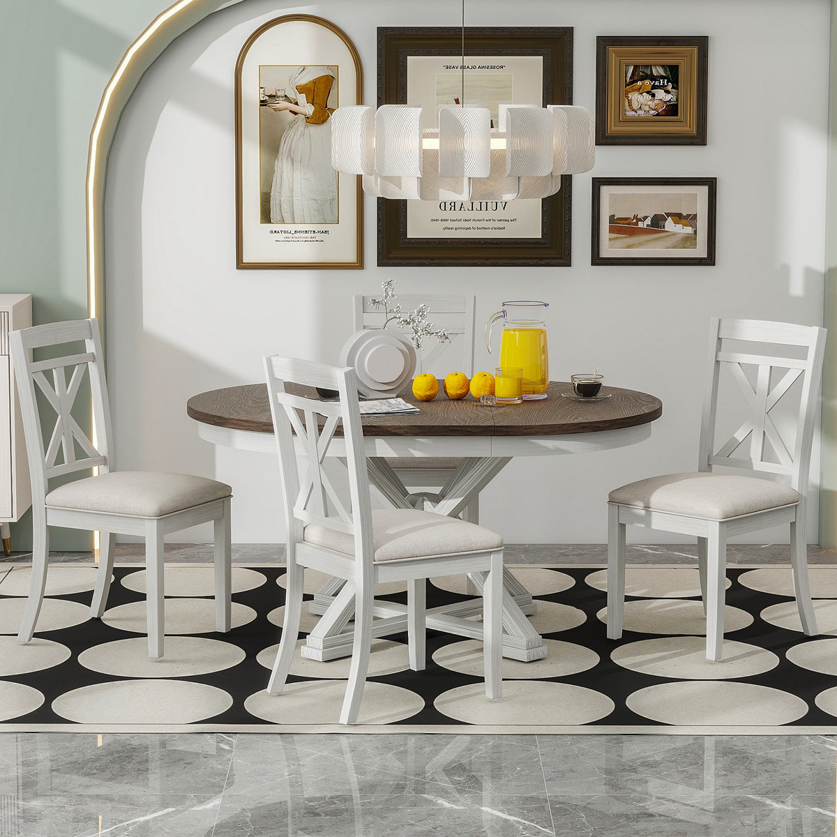 Gracie Oaks Retro Functional Dining Table Set Extendable Round Table ...