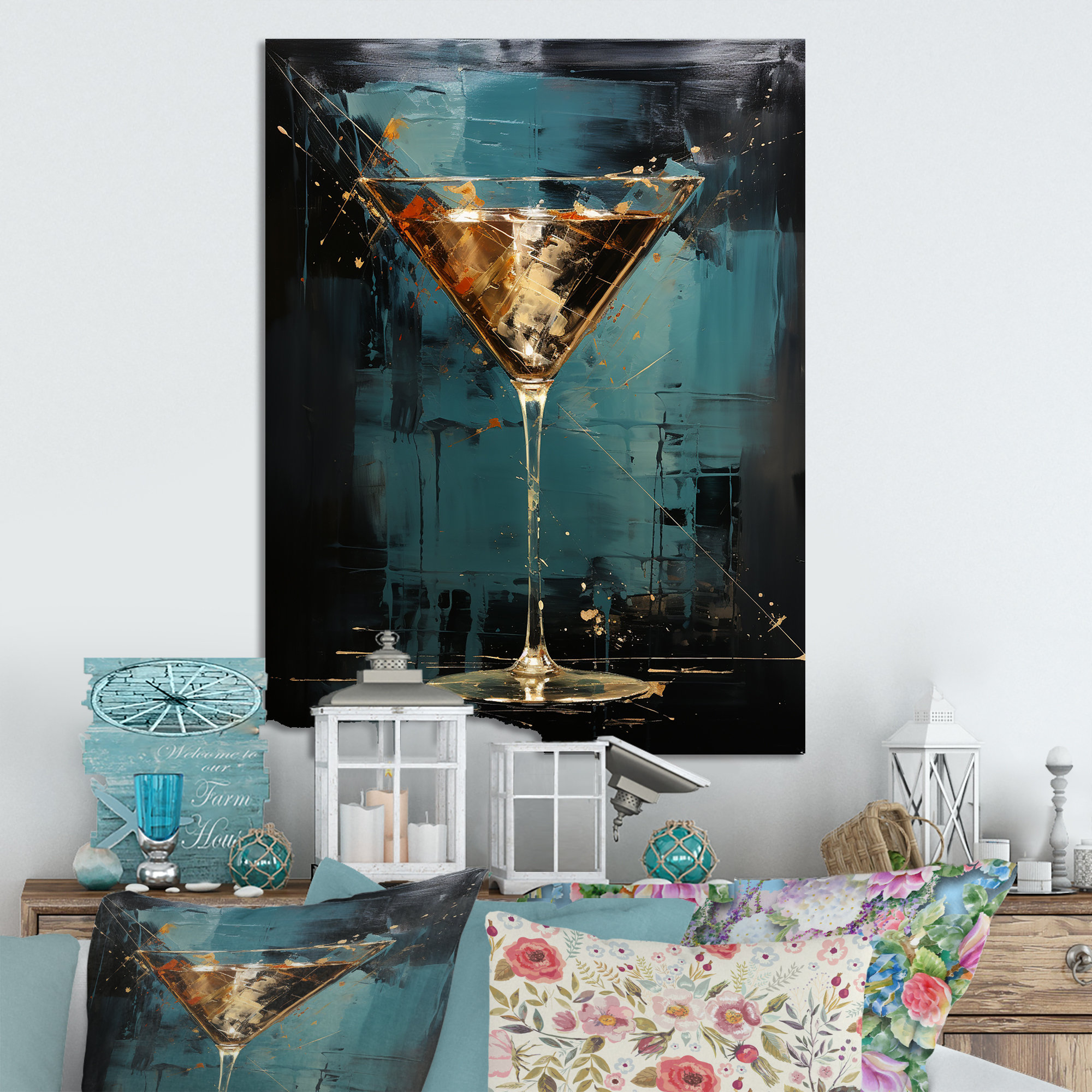 Lark Manor™ Turquoise And Gold Martini Cocktail - Cocktails Metal Wall ...
