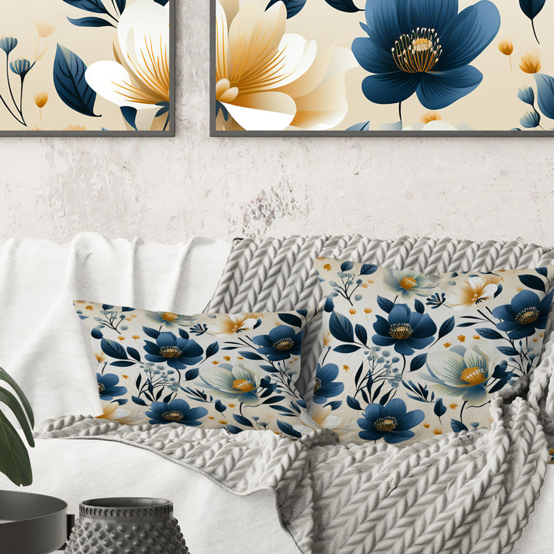 Design Art Antique Blue Graceful Flowers I - Floral Printed Throw ...