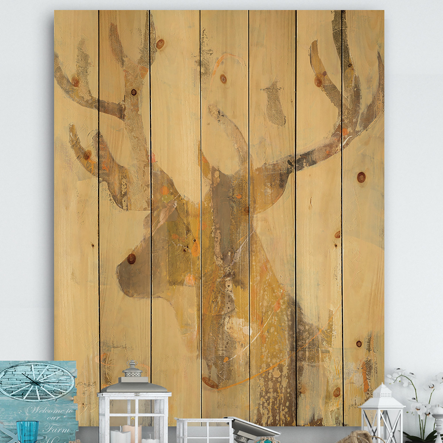 East Urban Home Modern Farmhouse 'Deer II' Print on Wood | Wayfair