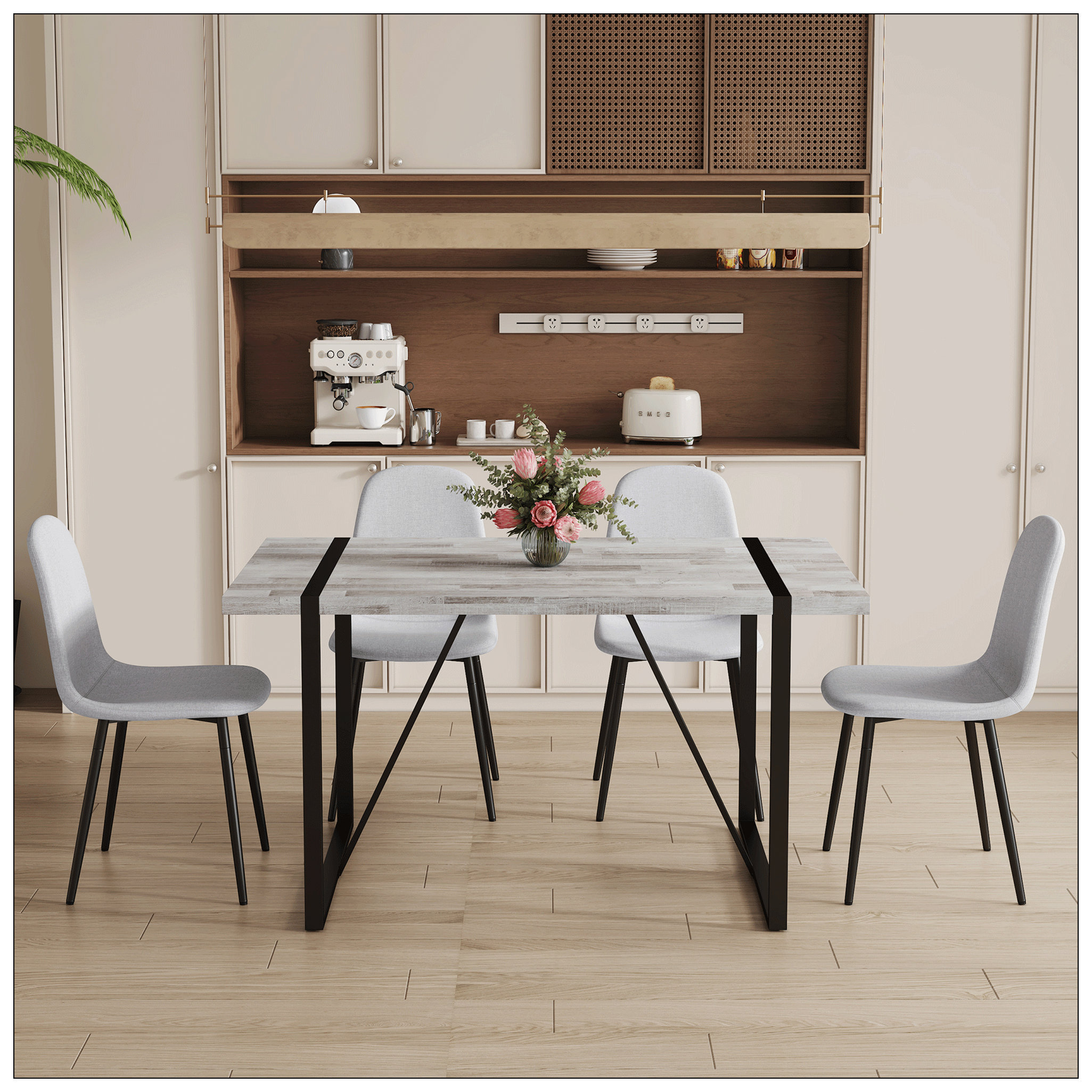 George Oliver Table And Chair Set.A Retro Rectangular Dining Table With ...