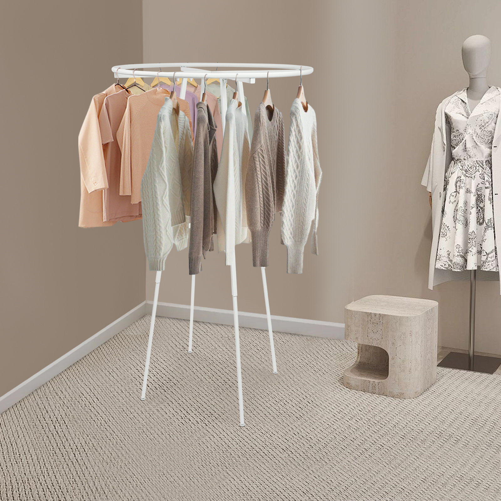 17 Stories Round Clothing Rack Floor Standing Clothes Hanging Rack ...