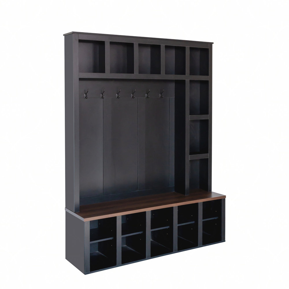 Red Barrel Studio® Farmhouse Wooden Style Hall Tree with 6 Hooks ...