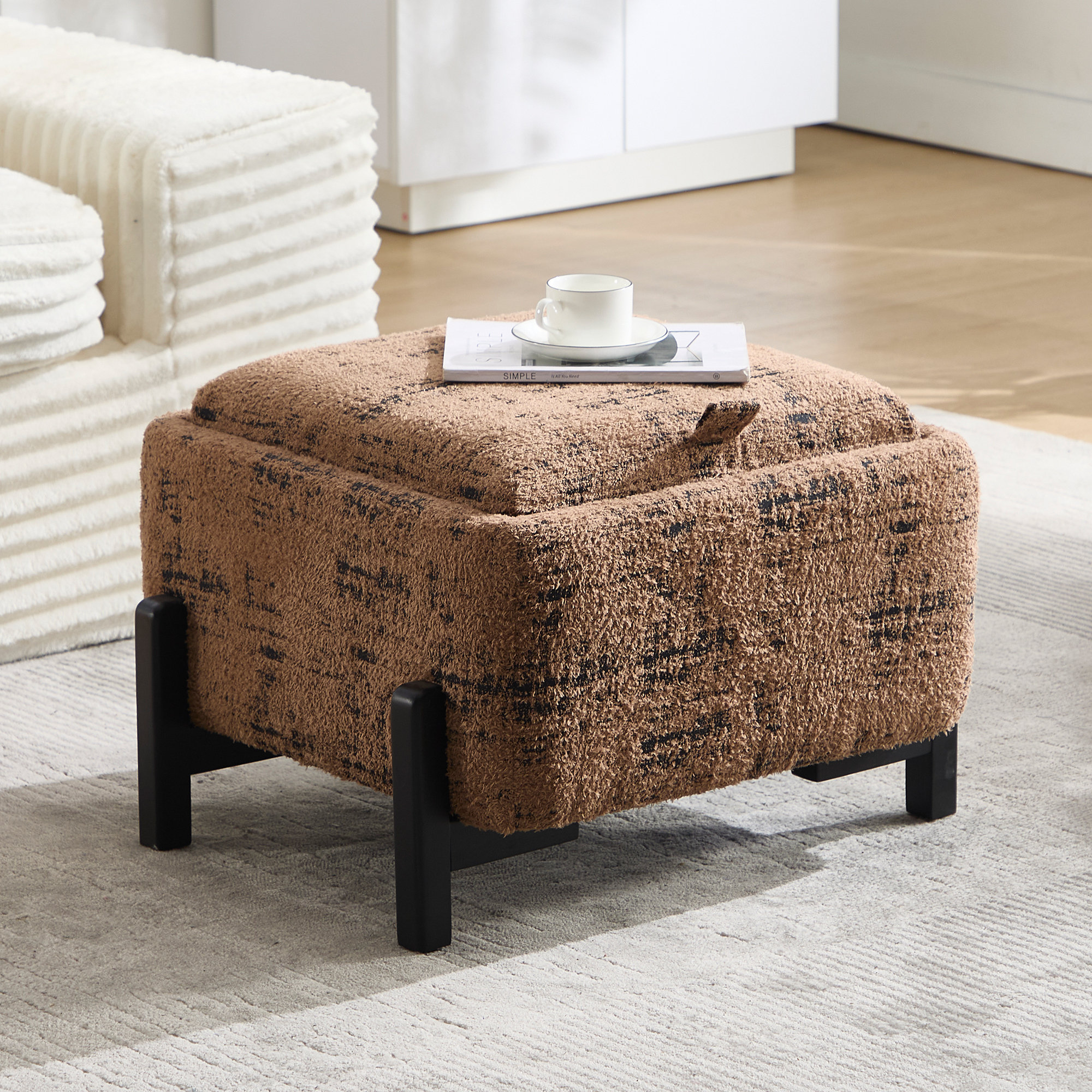 Ebern Designs 21.65'' Storage Ottoman with Tray, Footstool with Storage Large Load Capacity ...