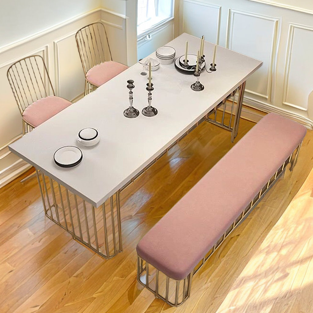 Orren Ellis 6 - Person White Rectangular Solid Wood + Iron Dining Table ...