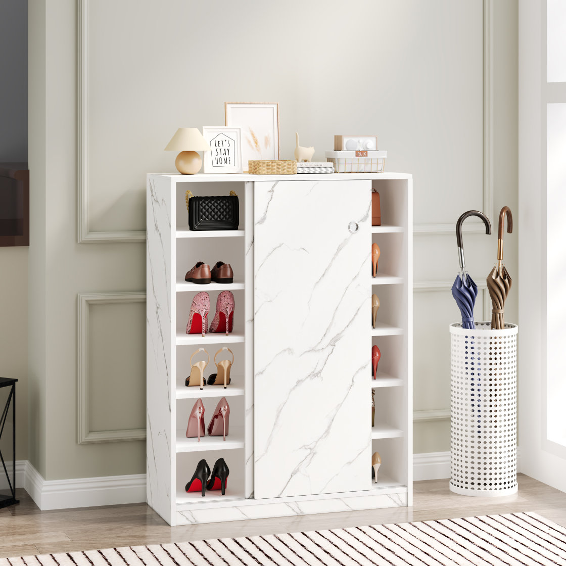 Ebern Designs Marble Shoe Cabient With Sliding Door Have 6 Layers Can ...
