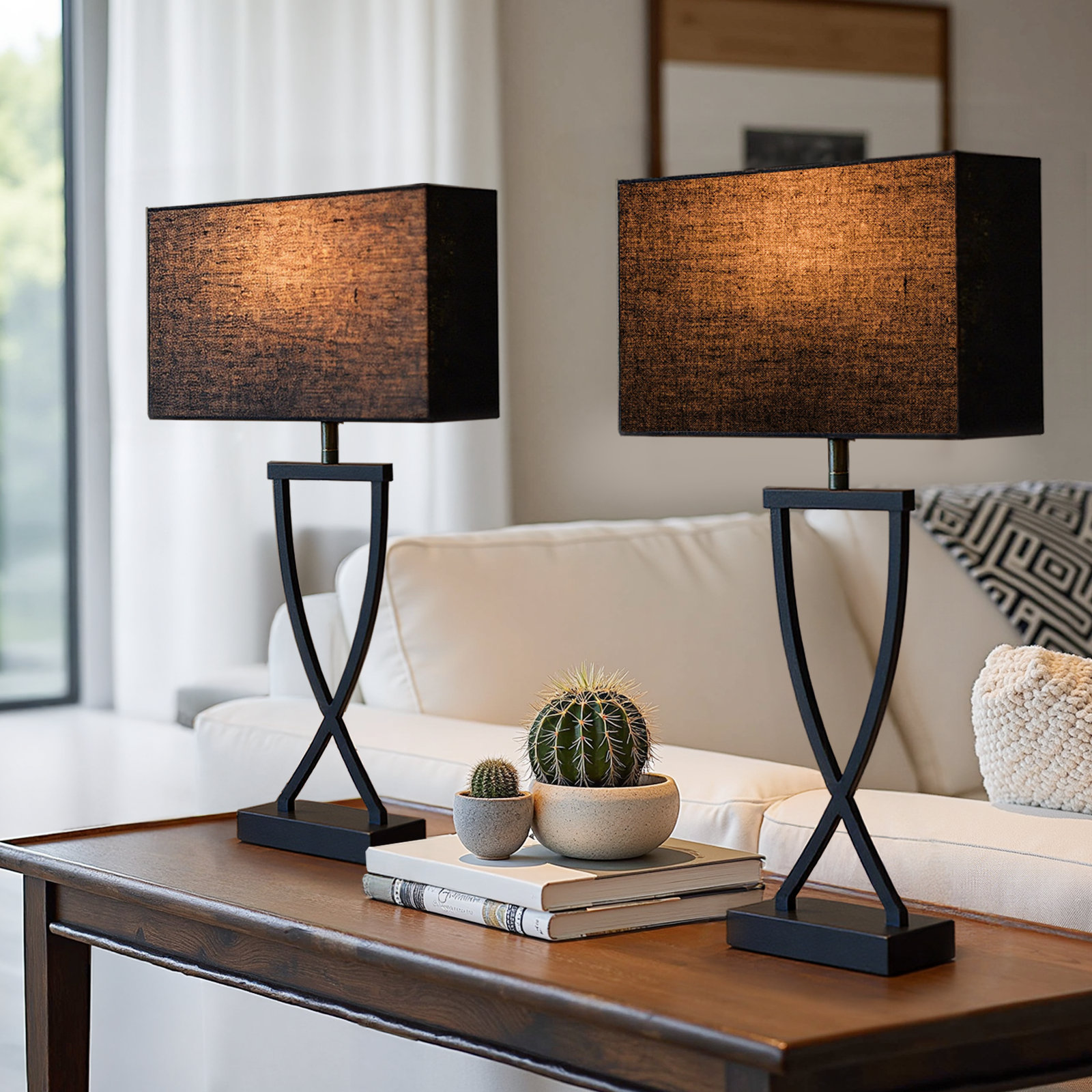 Mercer41 21'' Minimalist Table Lamp Set Of 2, Rectangular Linen Shades & Reviews | Wayfair
