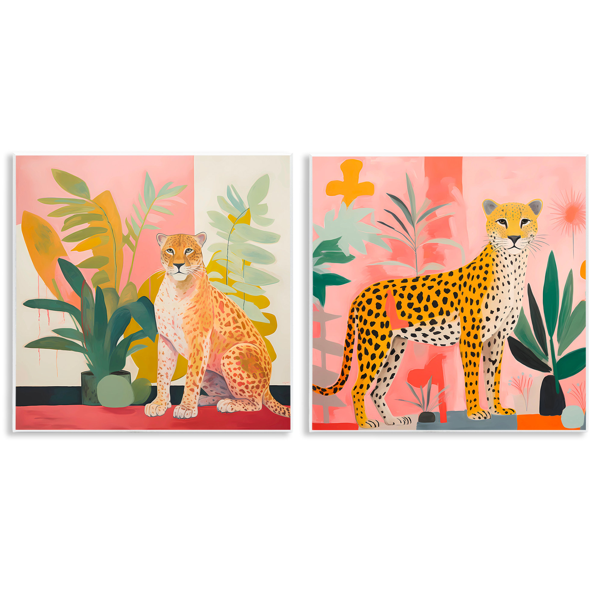 Ebern Designs Jaguar Leopard Potted Palms 2 PC Wall Plaque Art Set by ...
