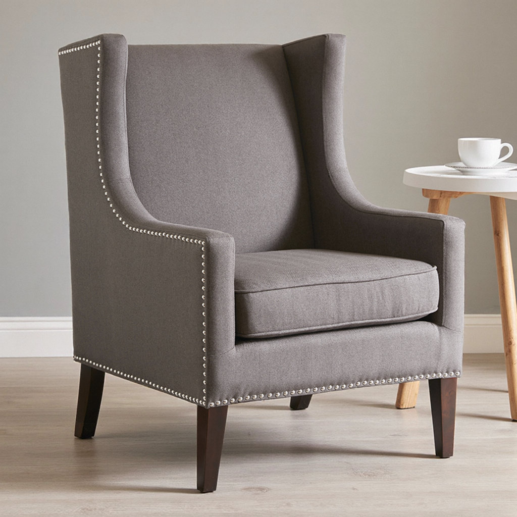 George Oliver Barton Solid Wood Wingback Chair with Removable Cushion ...