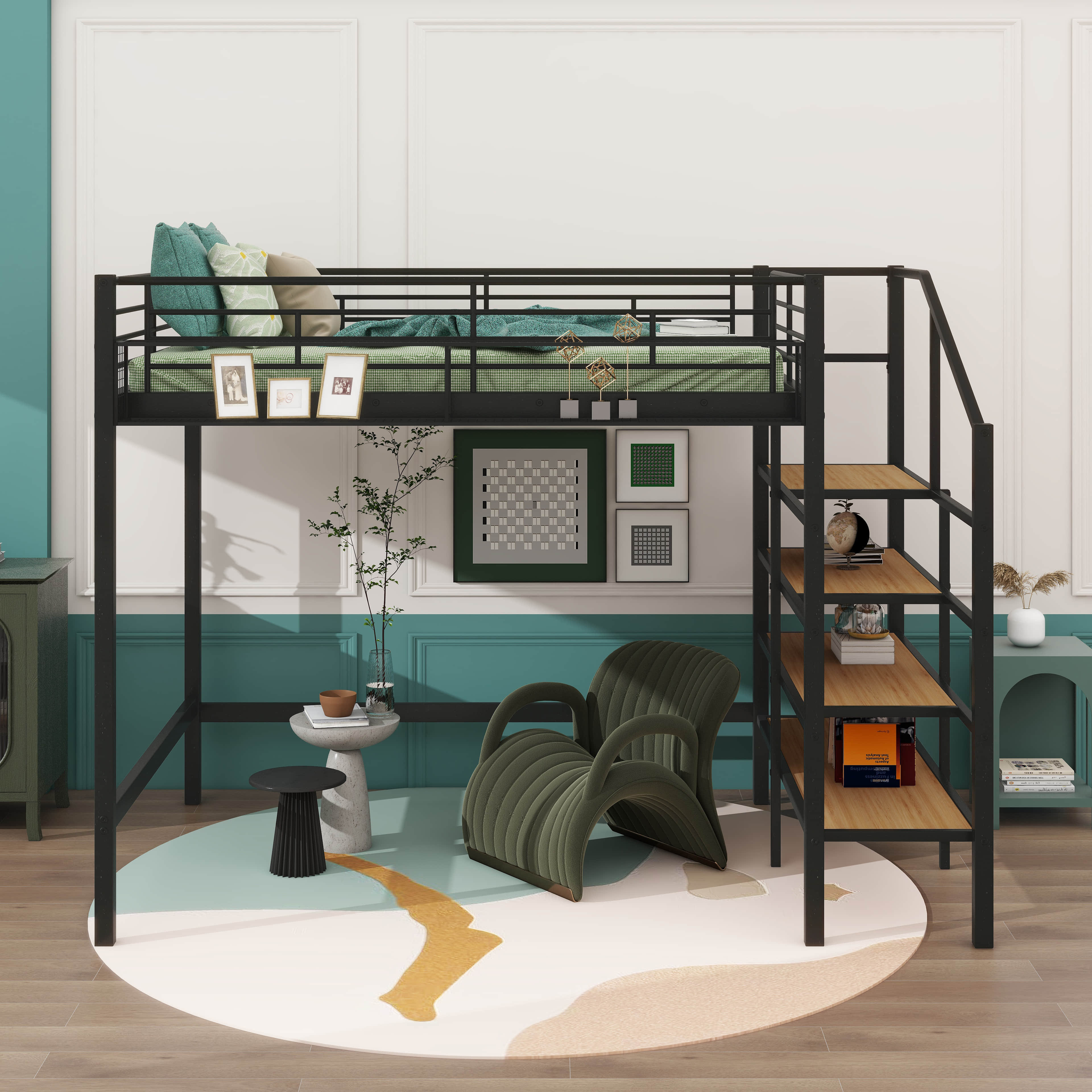 Mason & Marbles A Full-Sized Metal Loft Bed, Equipped With An Upper ...