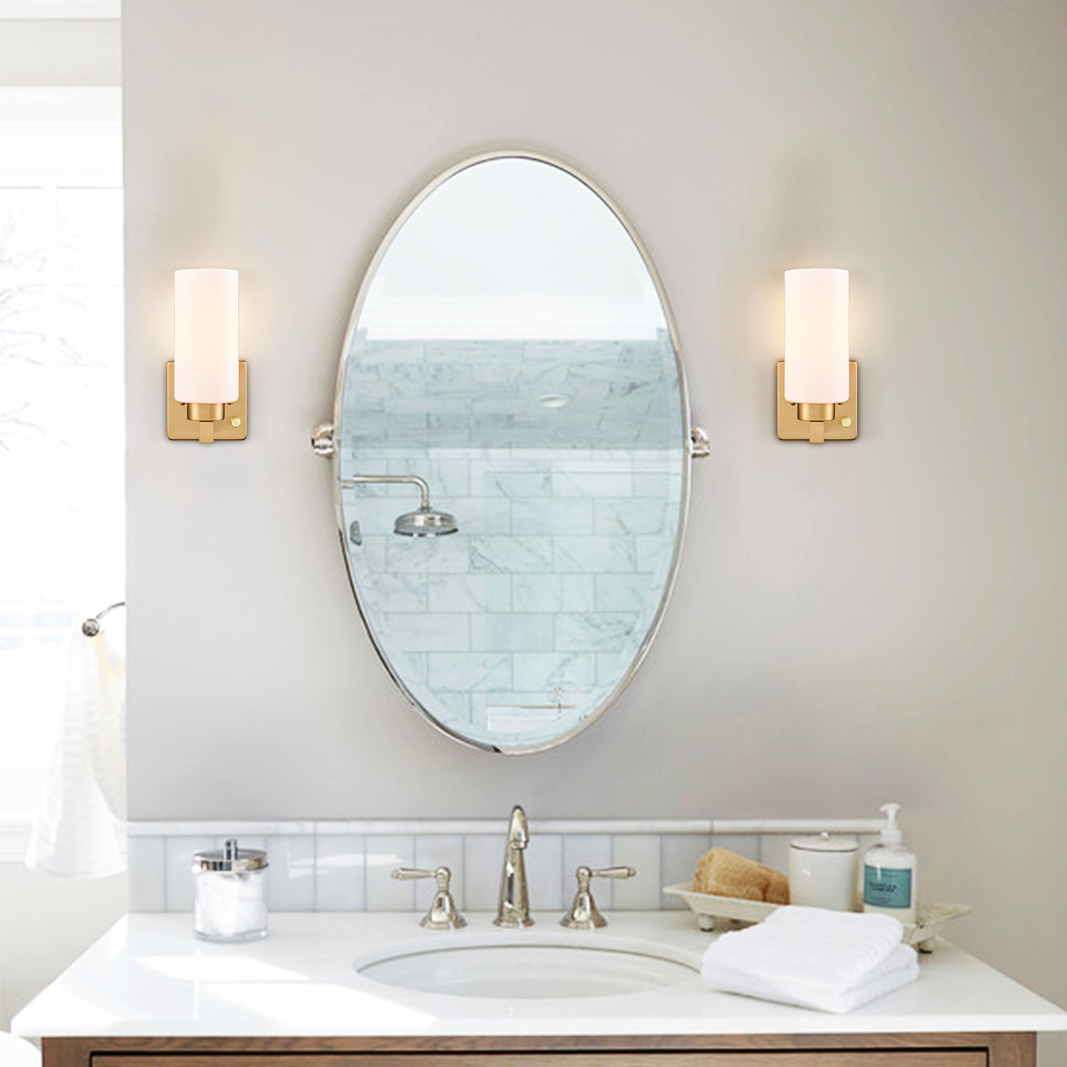 Mercer41 Modern Plug In Wall Sconce With Cord Brass Bathroom Vanity ...