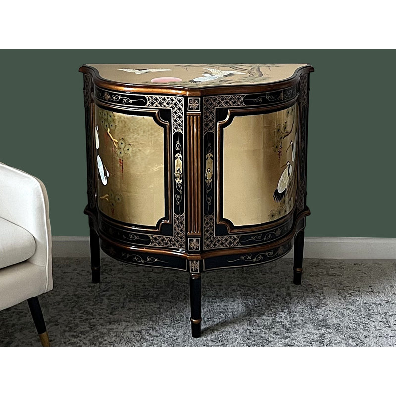 World Menagerie Mordenhill Gold Leaf Hand Painted Half Moon Cabinet ...