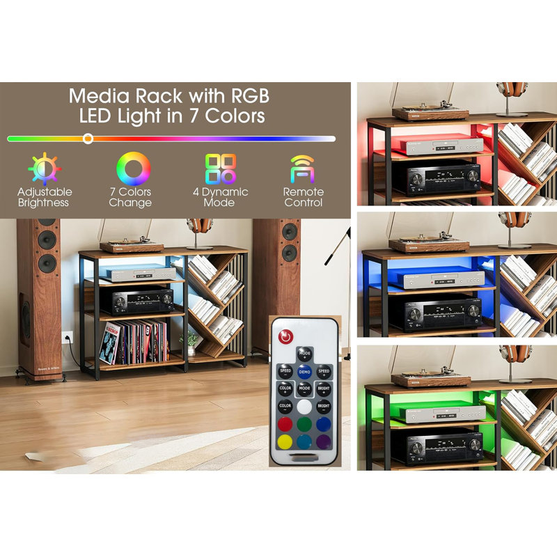 17 Stories 4 Tier Record Player Stand Table with Vinyl Record Storage ...