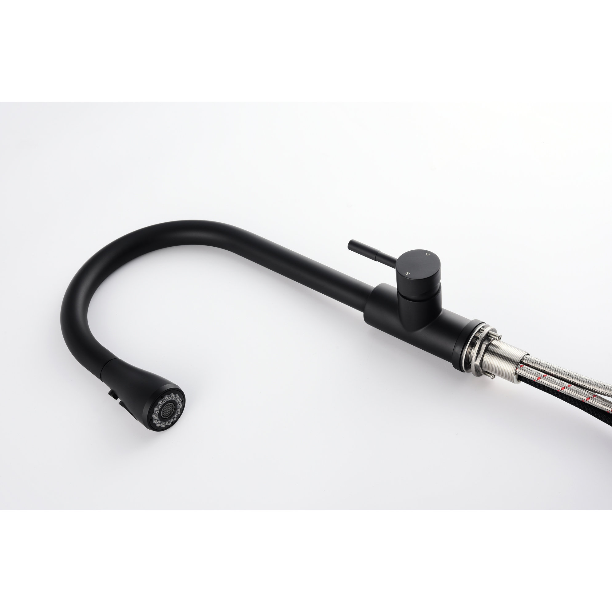 Wrought Studio™ Modern Matte Black Stainless Steel Kitchen Faucet With ...
