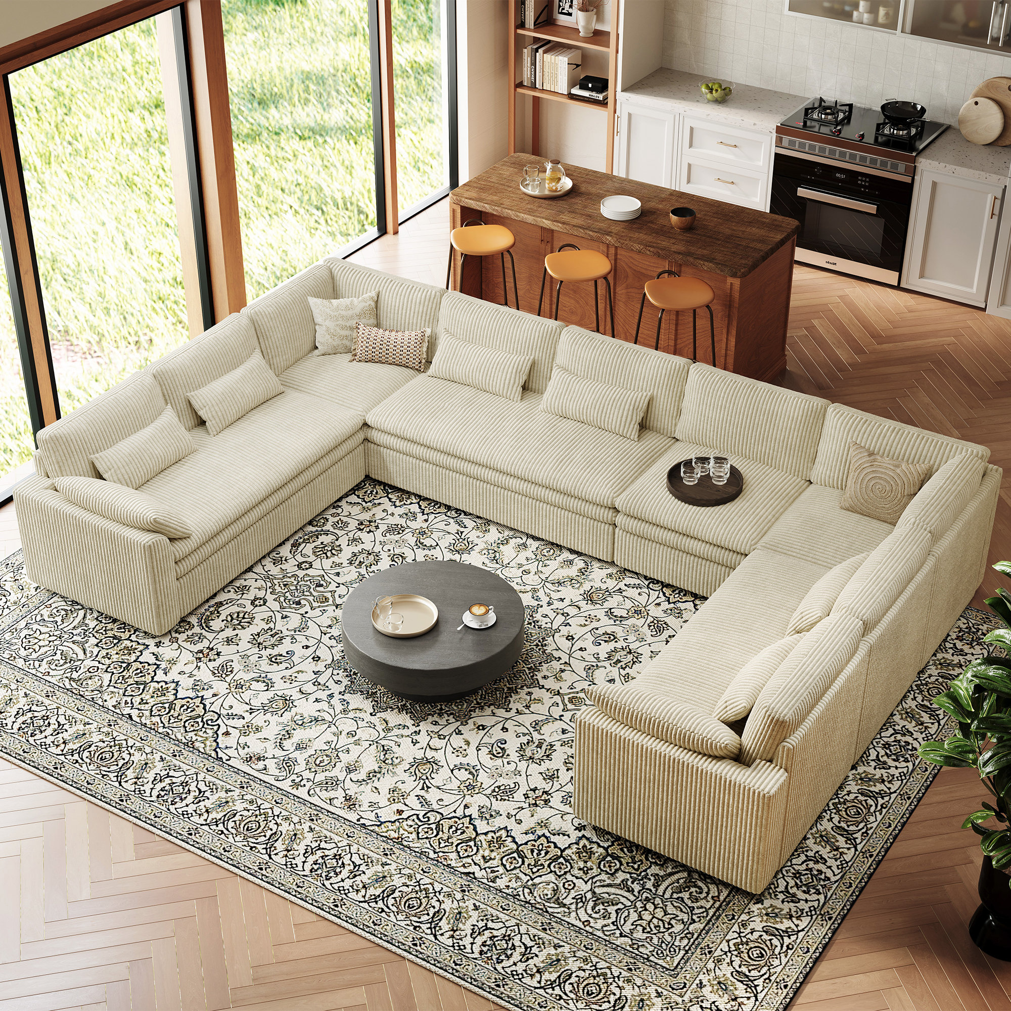 Ebern Designs Manuel Corduroy Oversized 163'' Wide Modular Sofa With ...