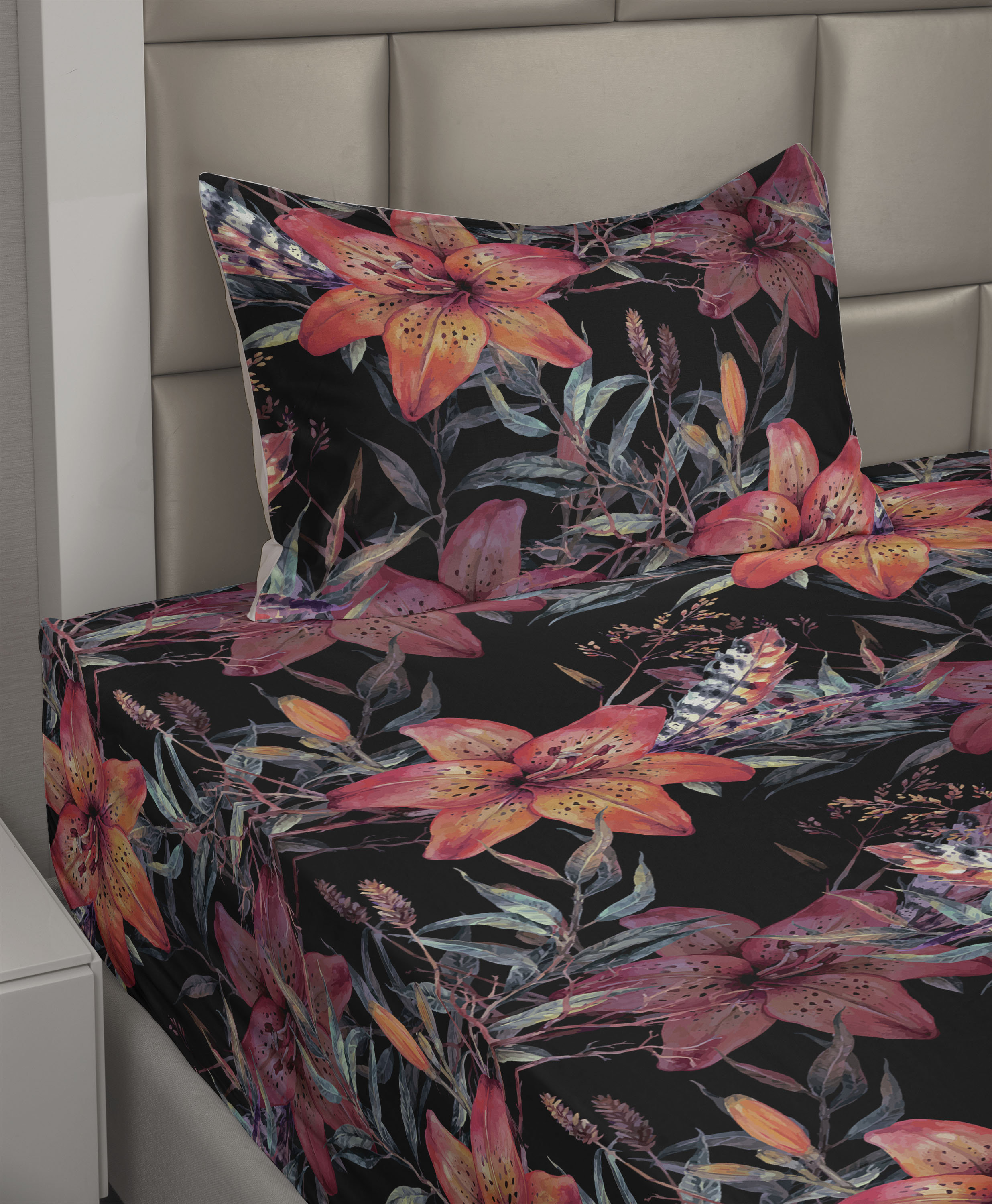 Ambesonne Tropical Jungle Sheet Set Night Tiger Pattern Charcoal Grey ...