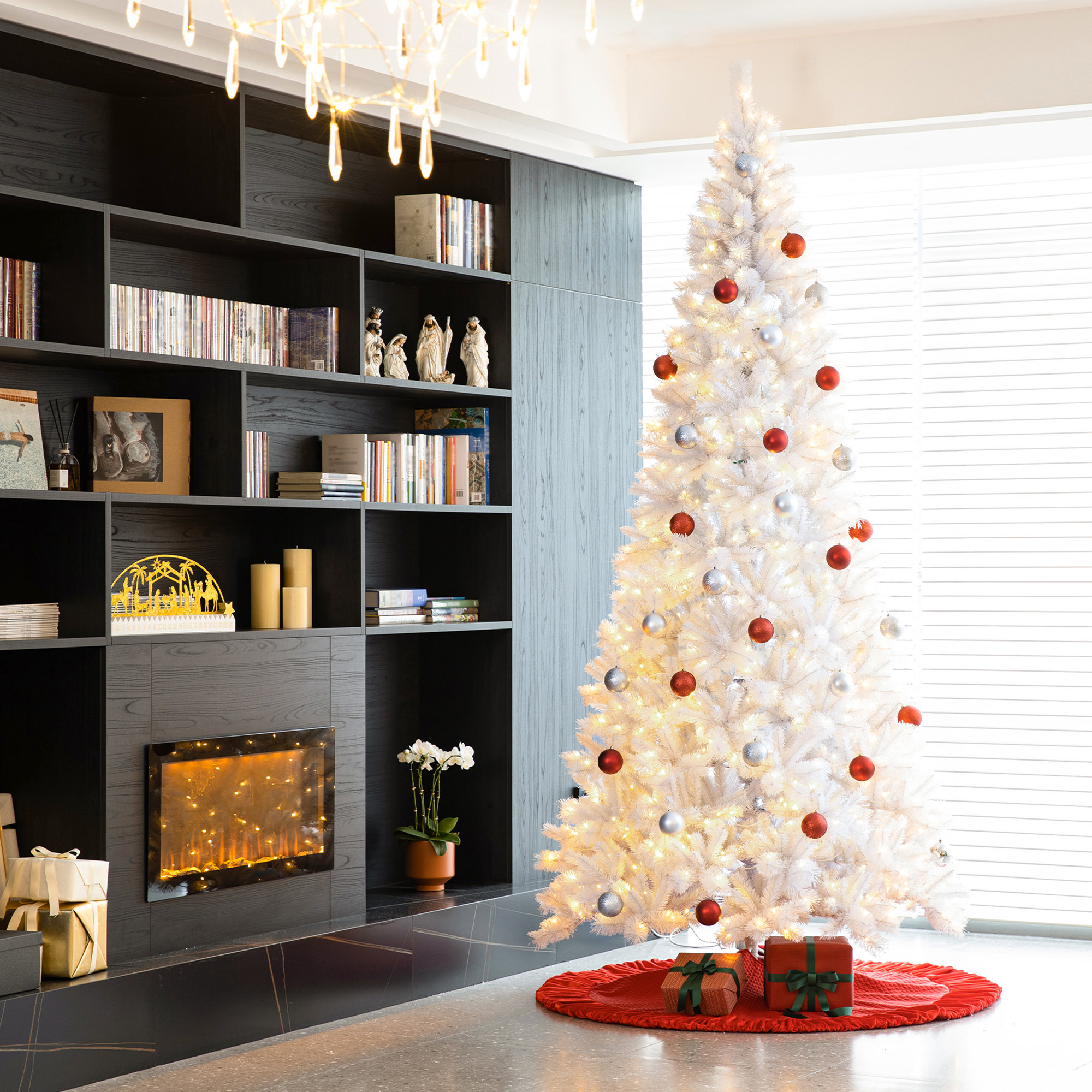 The Holiday Aisle® Johvan Pre-Lit White Pine Christmas Tree with LED ...