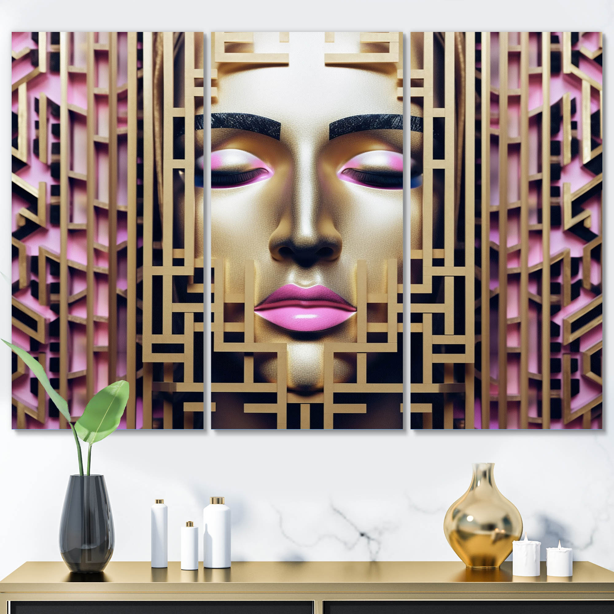 Trinx Future Minimalism Geometric Glam Portrait On Canvas 3 Pieces ...