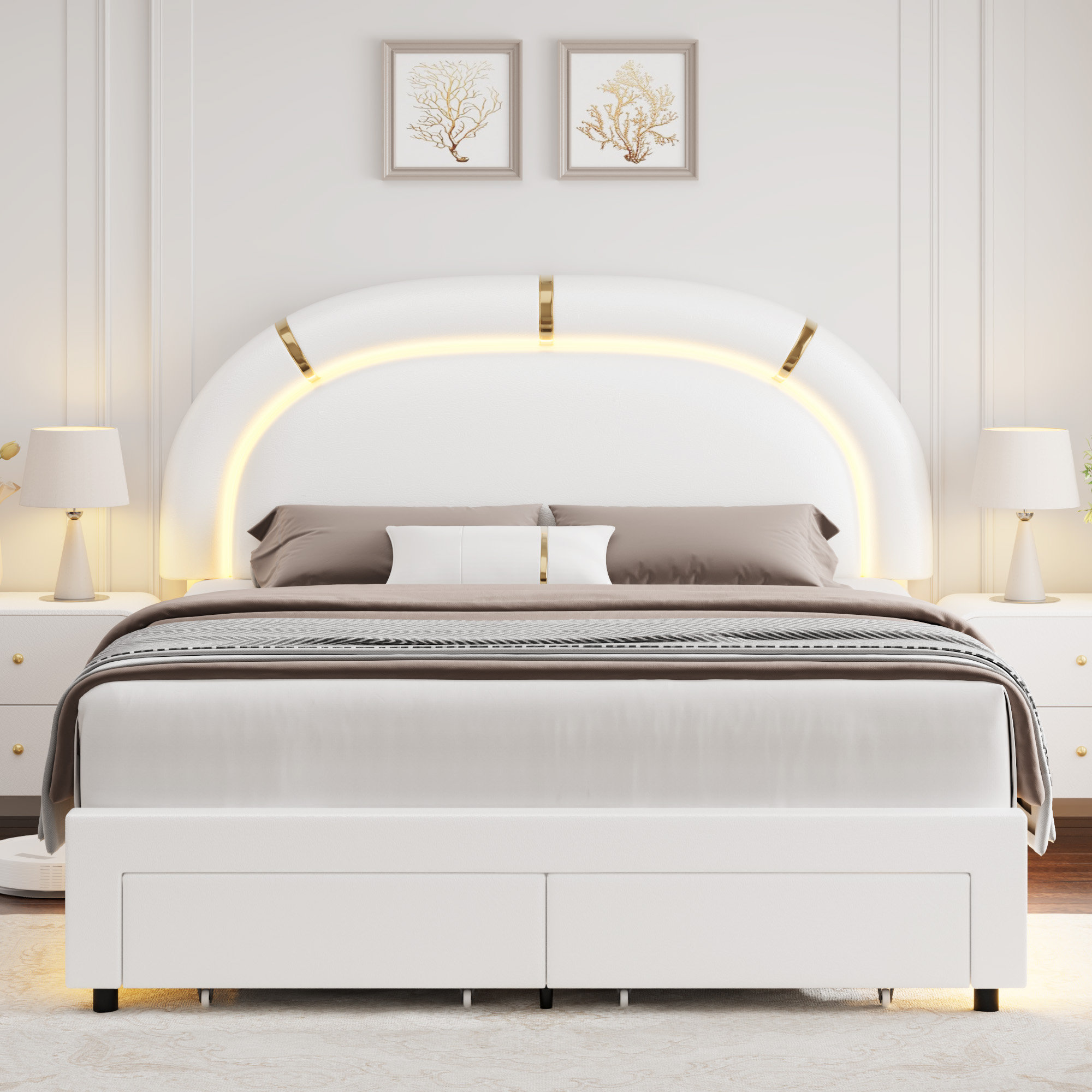 Wrought Studio Upholstered Modern LED Bed With APP & Remote Control ...