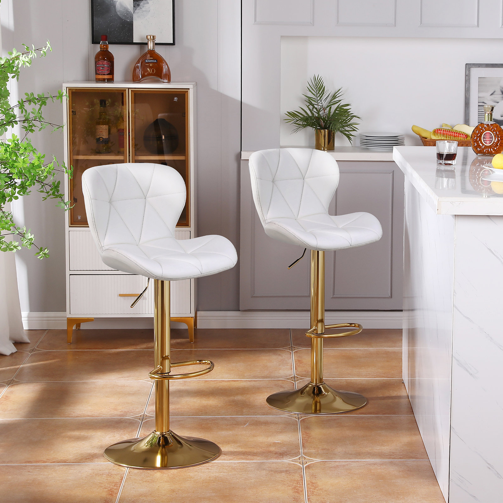 Mercer41 Swivel Bar Stools Set Of 2 With Back, Pu Leather Counter ...