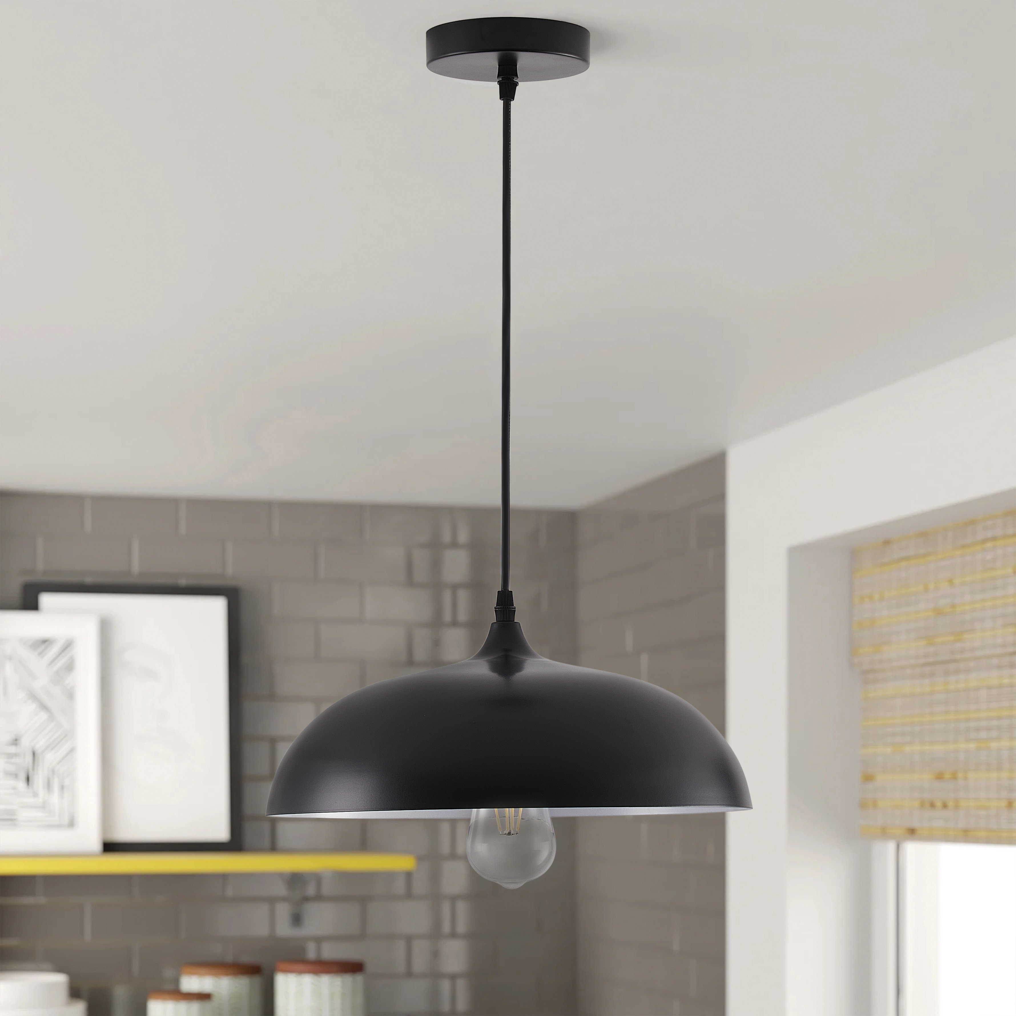 Breakwater Bay 1-Light Modern Dimmable Black Finish Dome Pendant Light ...