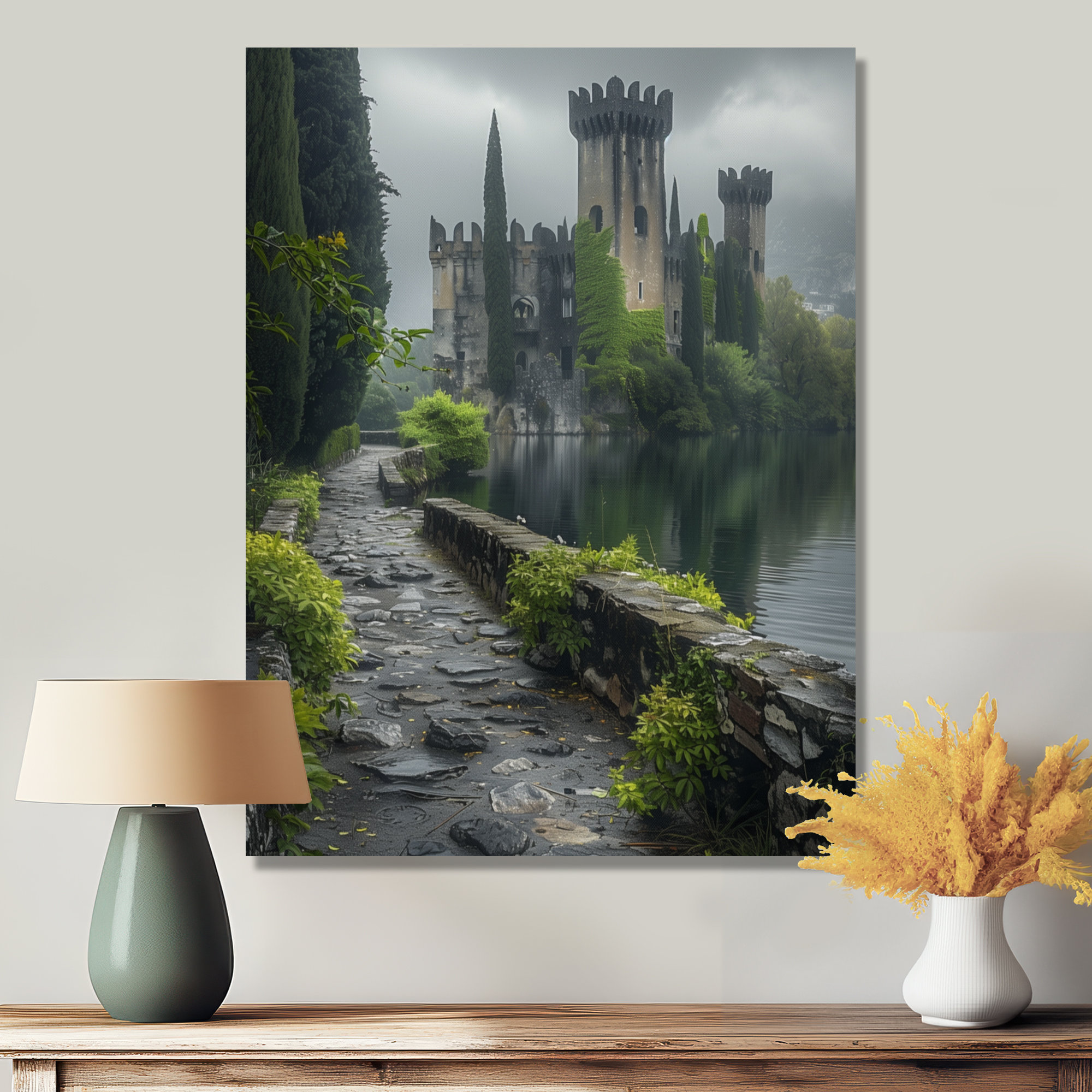 Winston Porter Grey Green Summer British Castle Storm II - Castles Wall ...