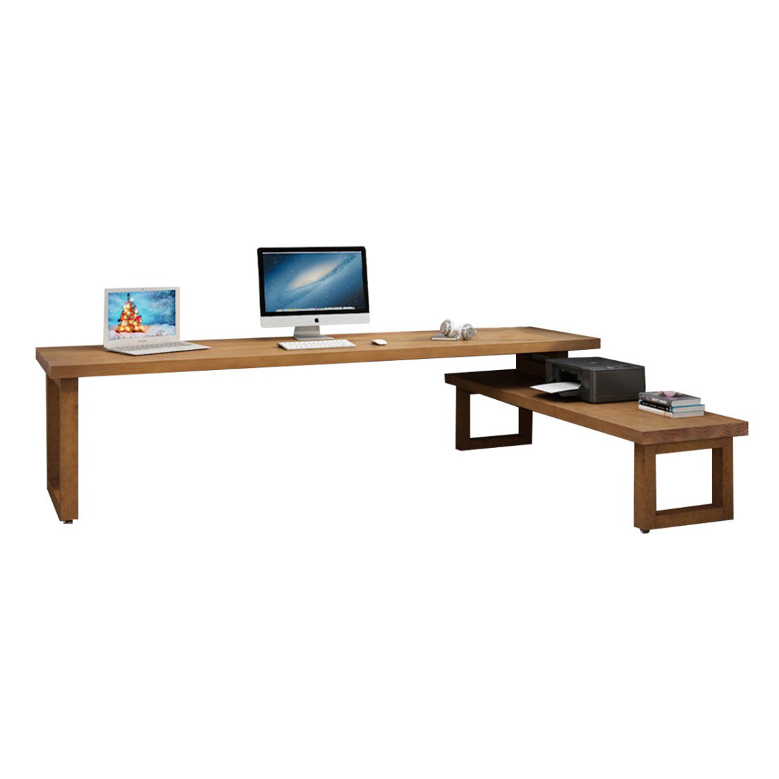 Furnire Lewi Light-brown L-Shaped Solid Wood desks | Wayfair