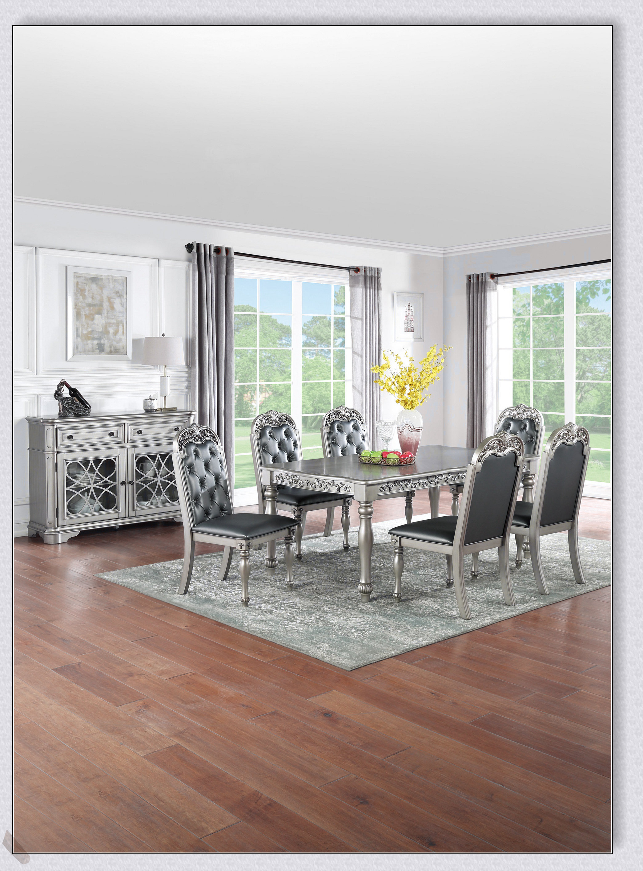 Bloomsbury Market Traditional Formal Silver / Grey Finish 7pc Dining ...