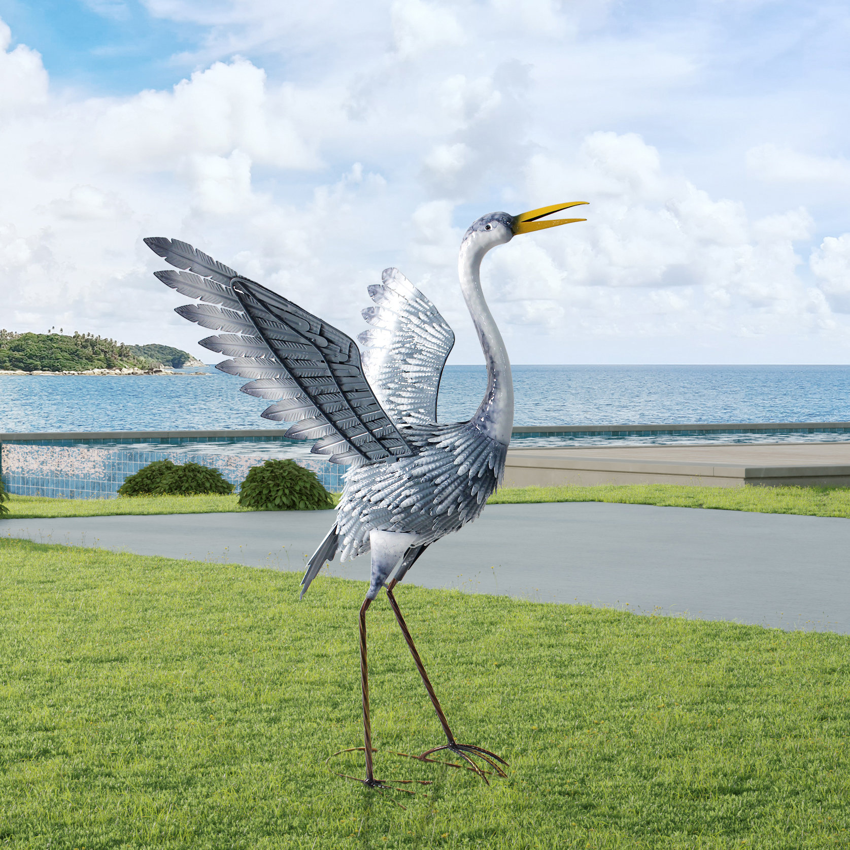 Beachcrest Home™ Metal Garden Crane Outdoor Statue & Reviews | Wayfair