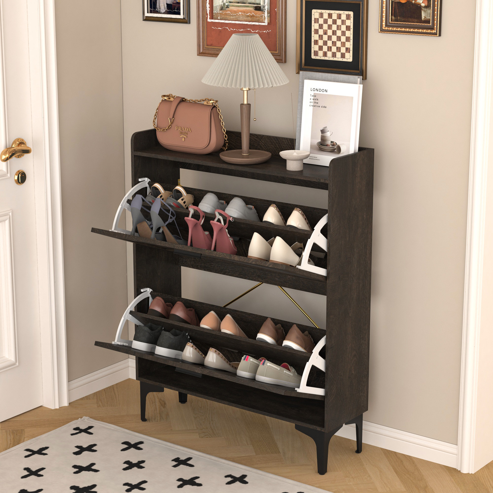 NFusion Colby Shoe Cabinet with Flip Drawers & Open Shelves - Wayfair ...