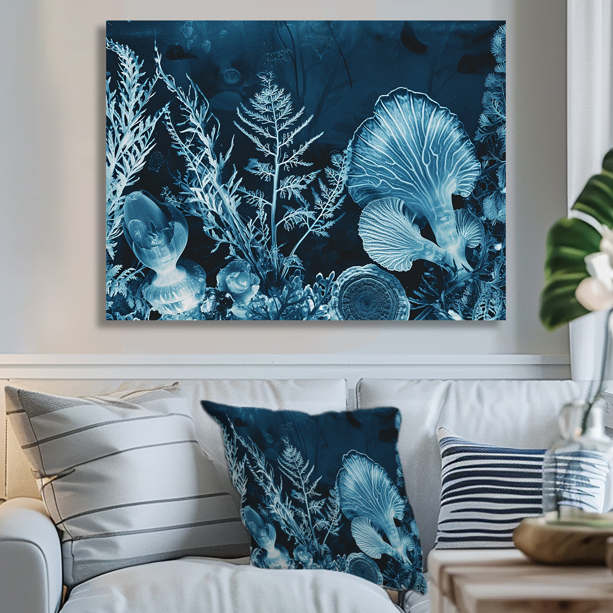 Highland Dunes Vintage Cyan Blue Coral Deep Ocean Sea Life - Coastal Coral Under Water Wall Art ...