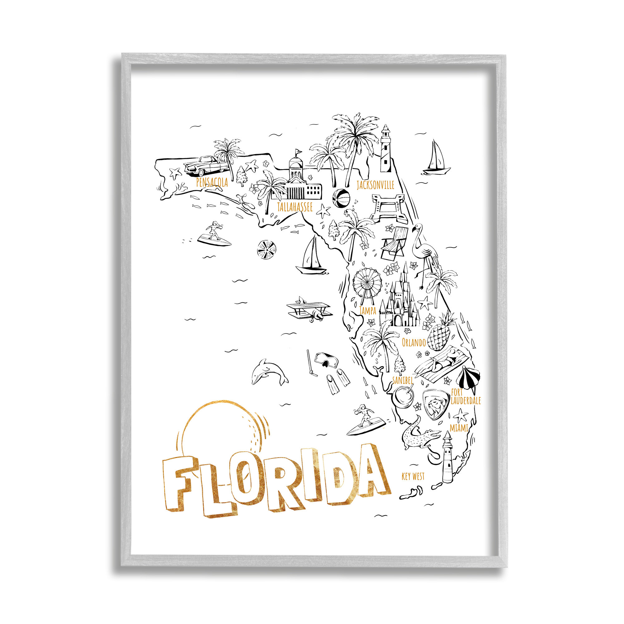Breakwater Bay Florida State Drawing Destinations Map Diagram " Florida ...