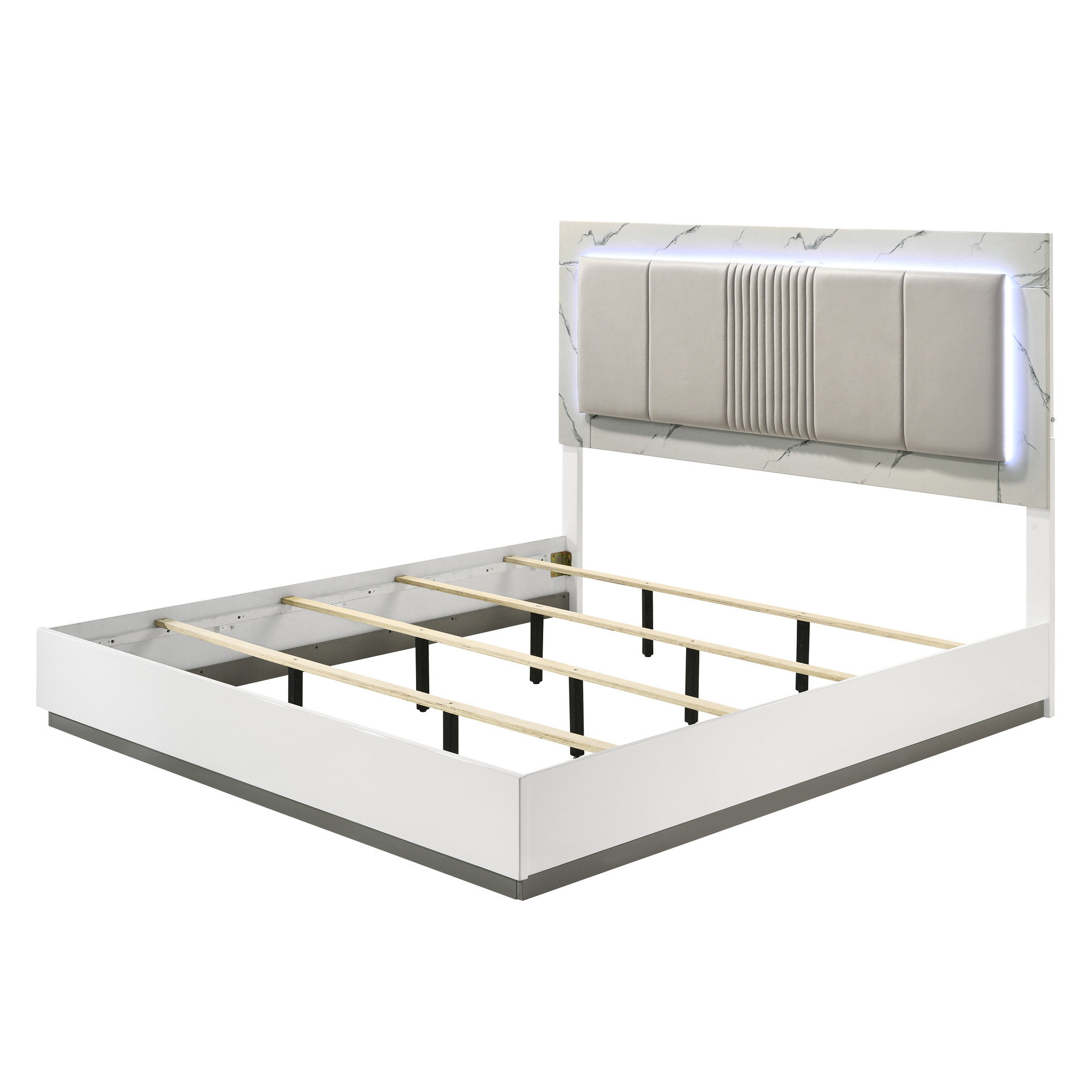 Orren Ellis Queen Mist Bed With Marble - Like Panel, Soft Led , Padded ...