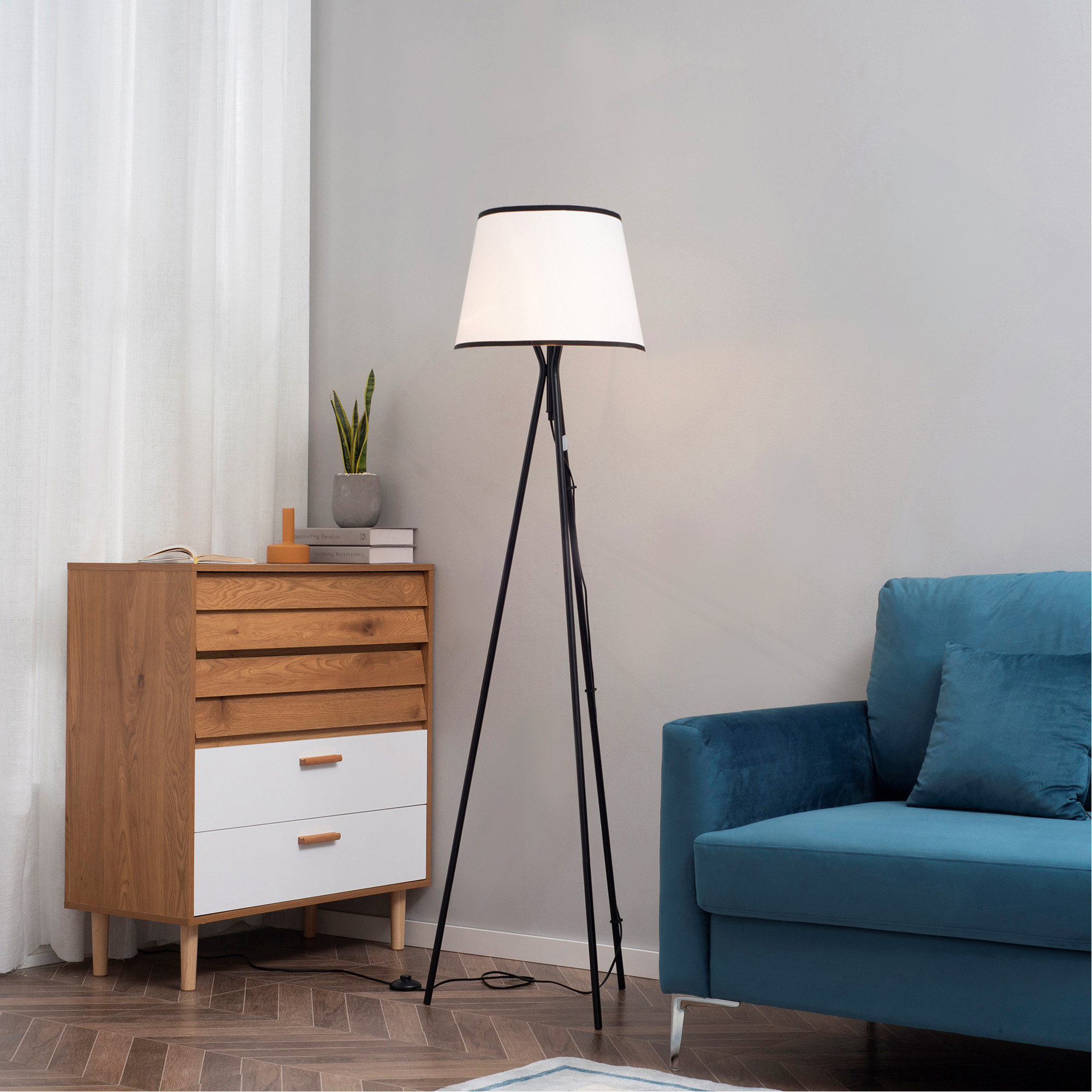 George Oliver Modern Tripod Floor Lamp Free Standing Land Lamp W/ Steel ...