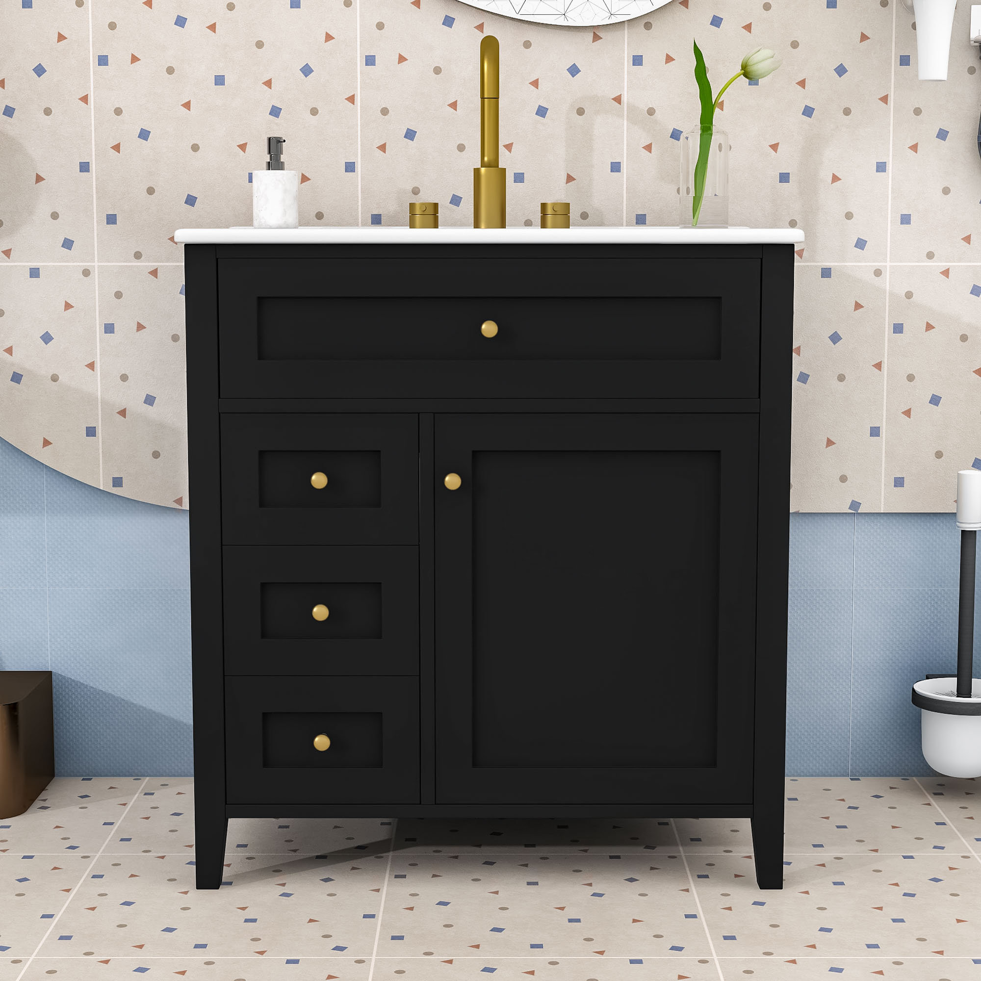 Winston Porter Sleek Bathroom Vanity with 3 Drawers and Durable Build ...