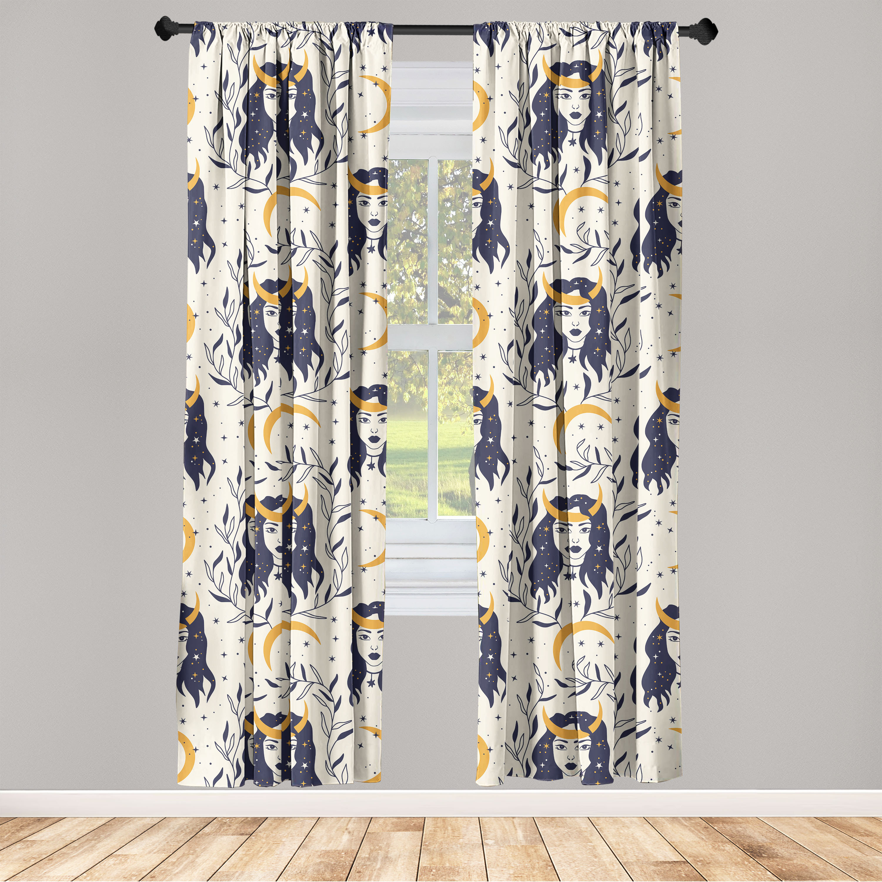 East Urban Home Astrology Curtains Woman Faces Moon Stars Pair 427455 ...