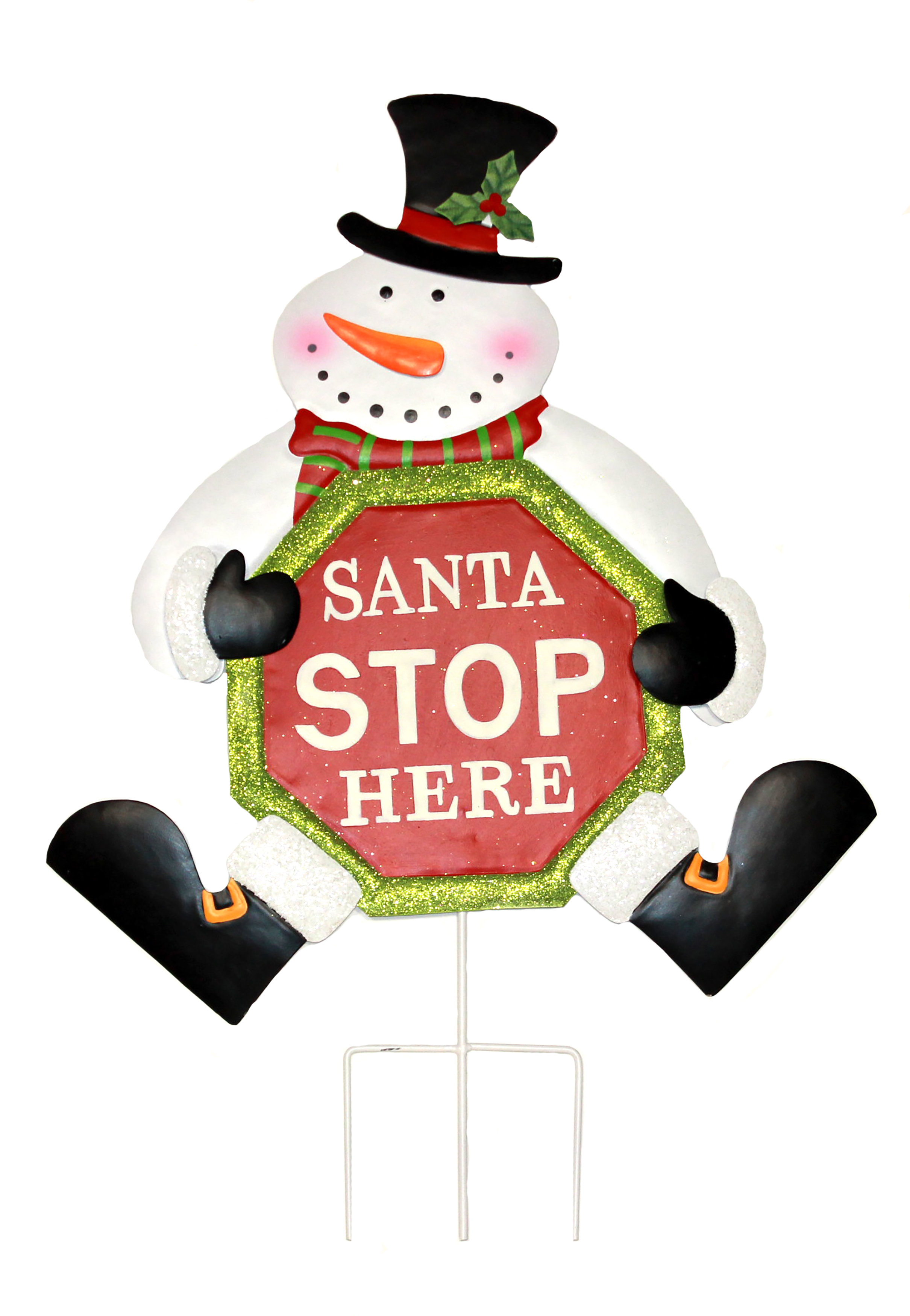 The Holiday Aisle® Metal Christmas Santa Stop Here Sign Snowman Garden ...