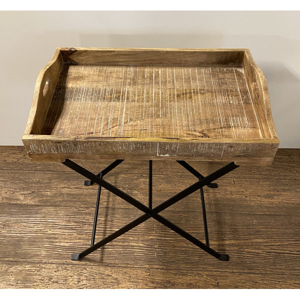 HomeRoots Solid Wood Tray Top Cross Legs End Table | Wayfair
