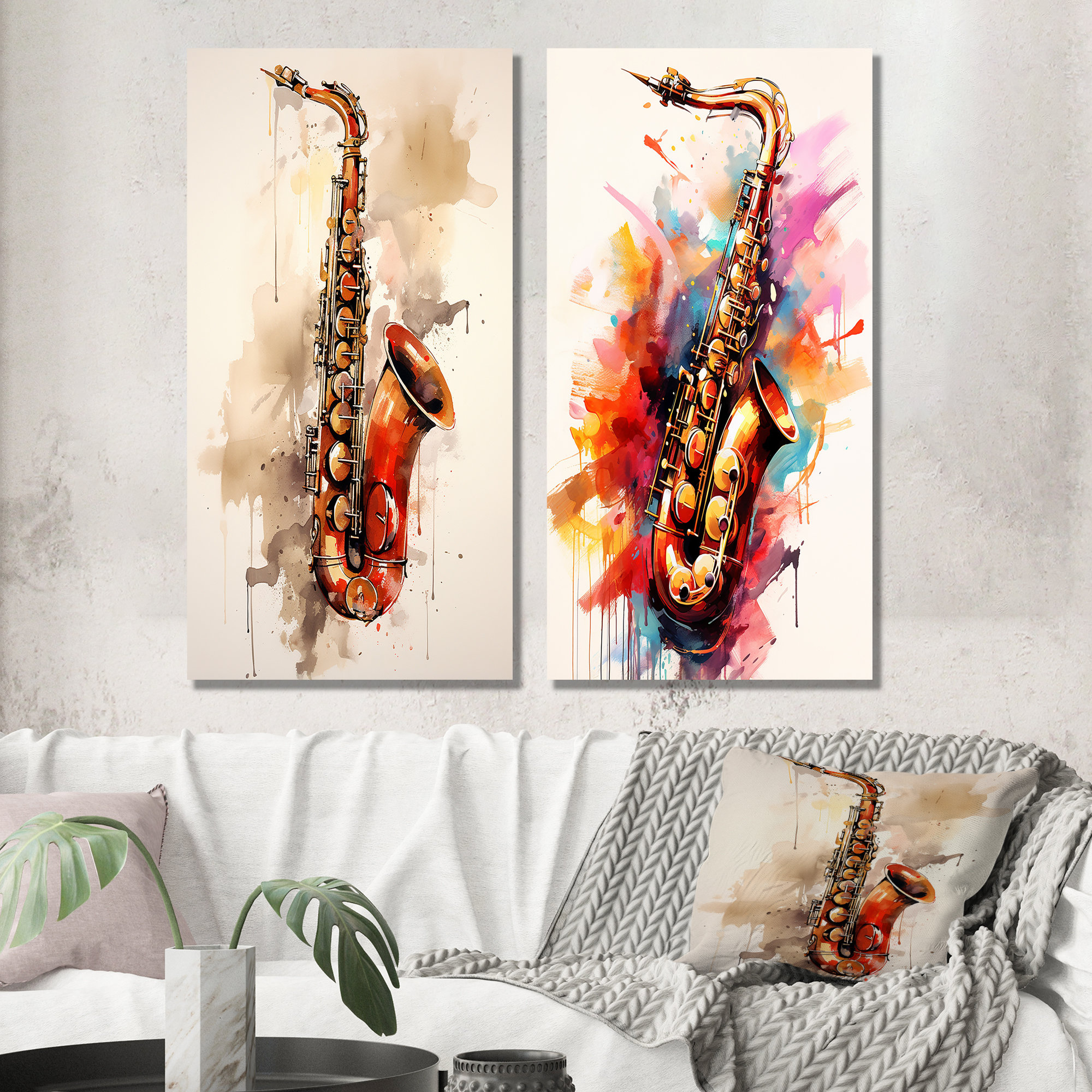 Lark Manor™ Vibrant Saxophone Swing - Music Metal Prints Set Of 2 | Wayfair