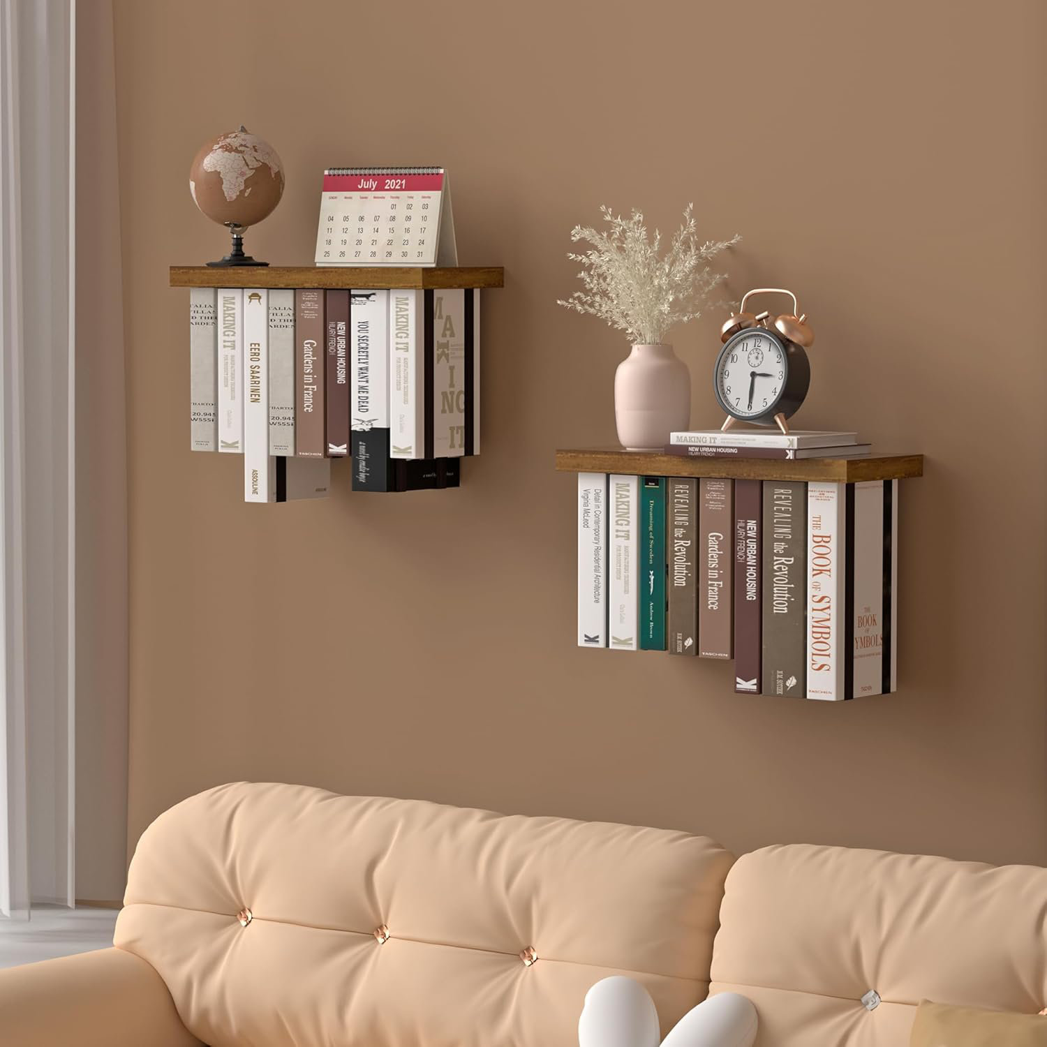 Trule Floating Book Shelves For Wall Mounted Set Of 2, Wood Hanging ...