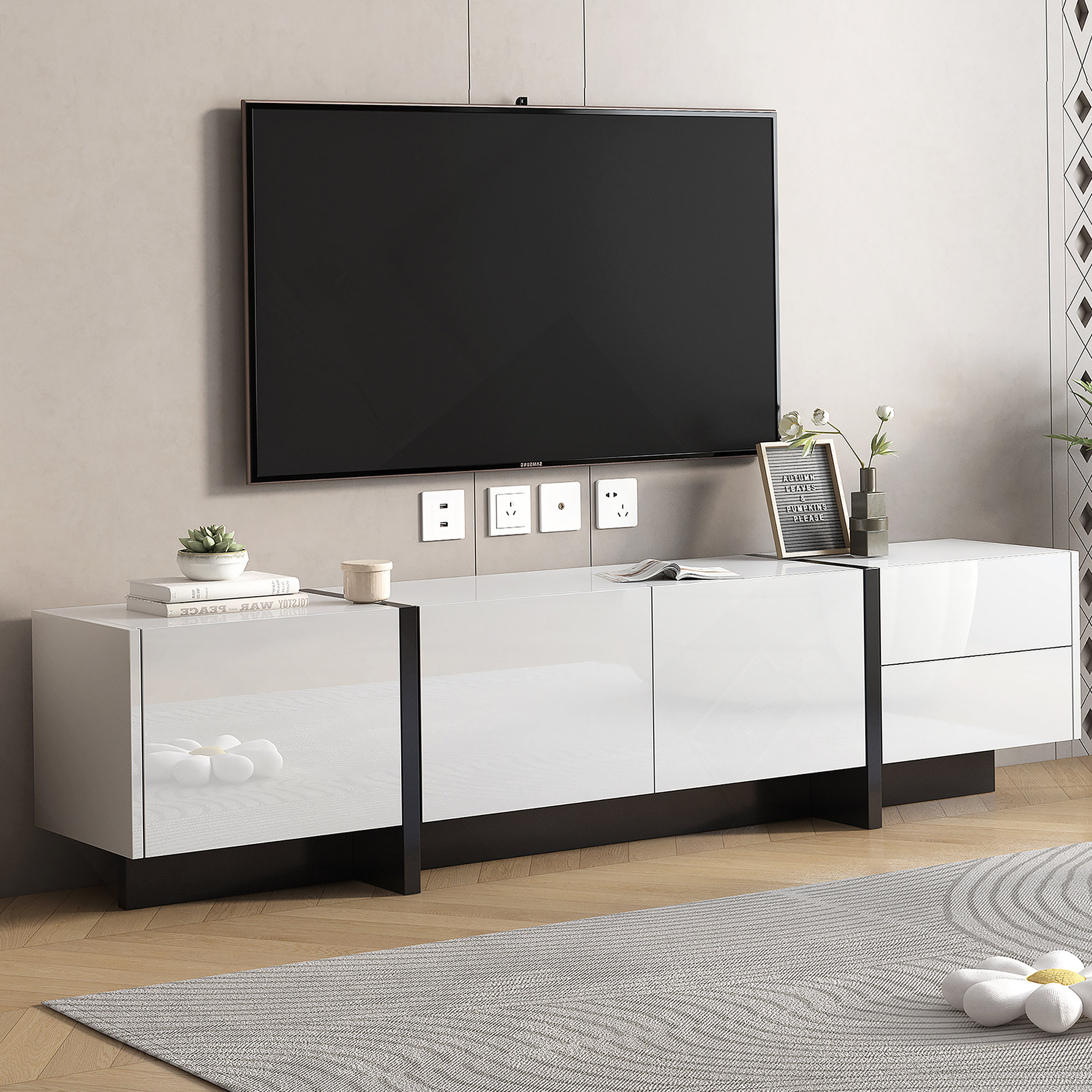 Mercer41 Contemporary Rectangle Design TV Stand, Unique Style TV ...