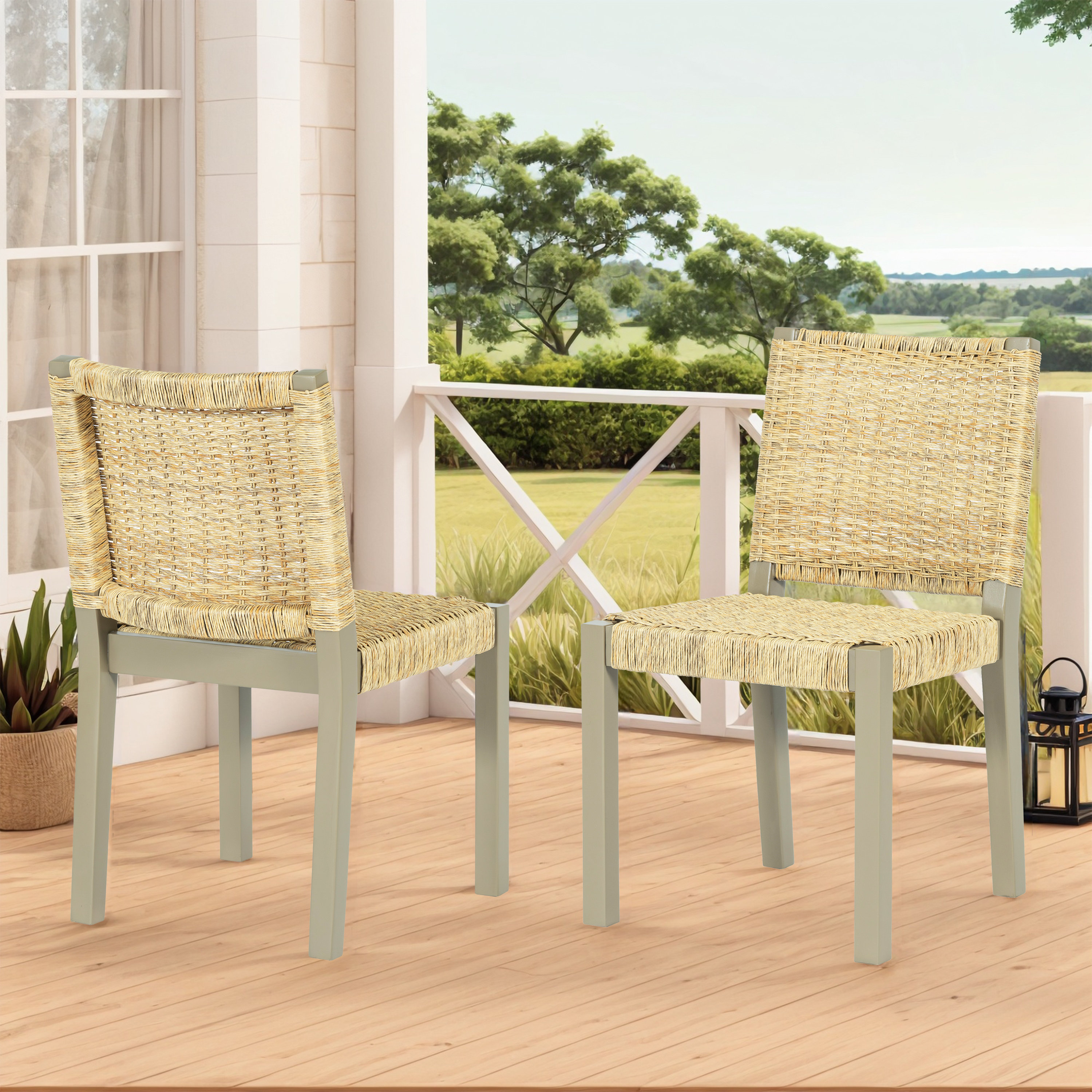 YC Solid Wood & Wicker Dining Chairs, Set Of 2 – Indoor/outdoor Modern ...