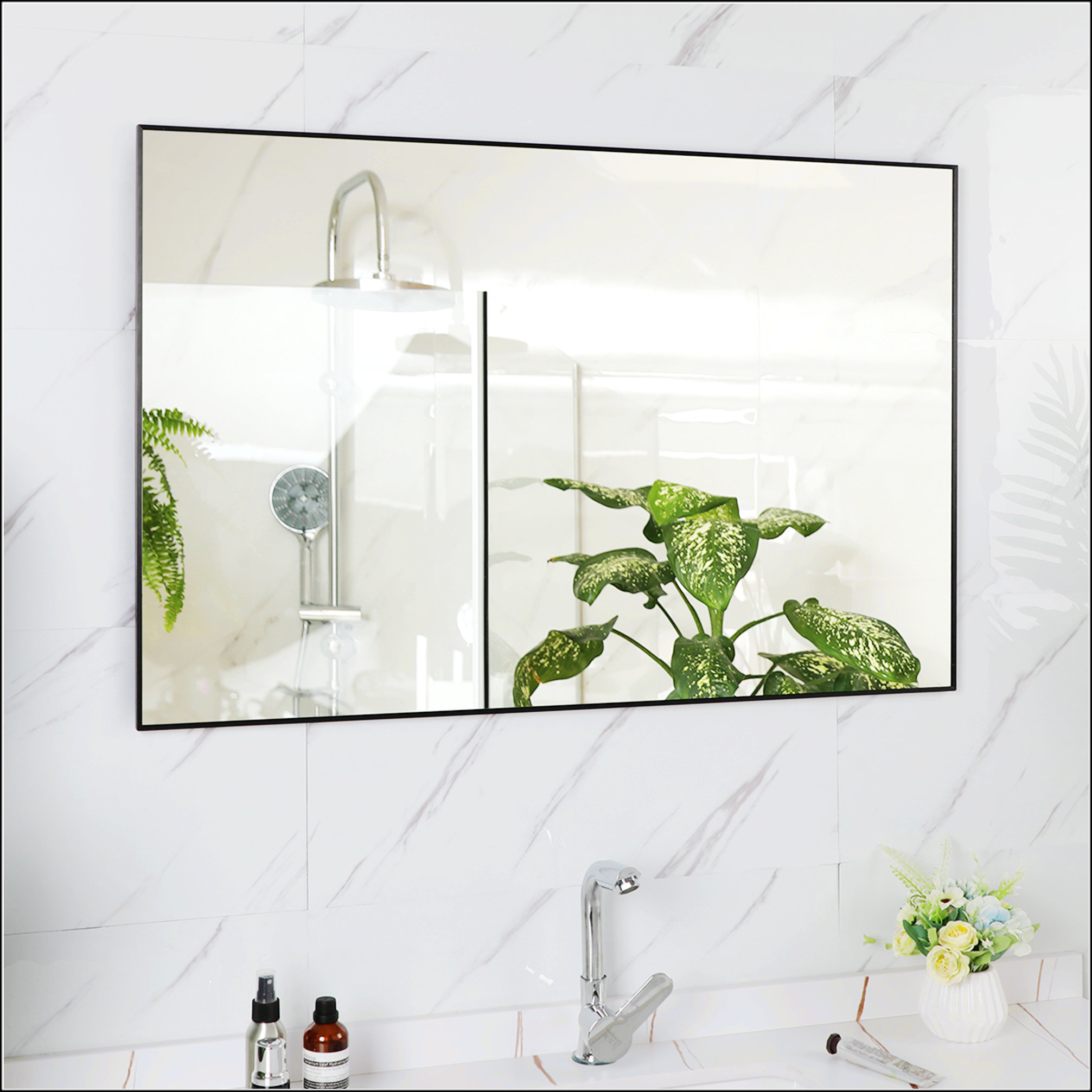 Latitude Run® 36X24 Inches Modern Black Bathroom Mirror With Aluminum ...