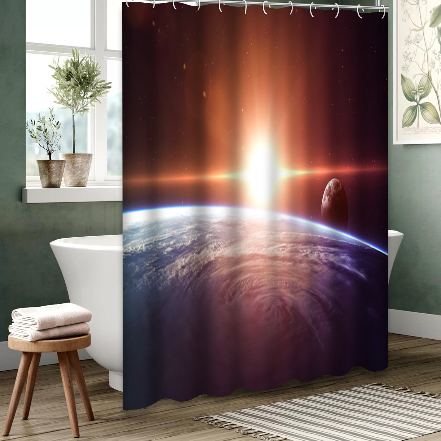East Urban Home Waterproof Earth Shower Curtain, NASA Space High ...