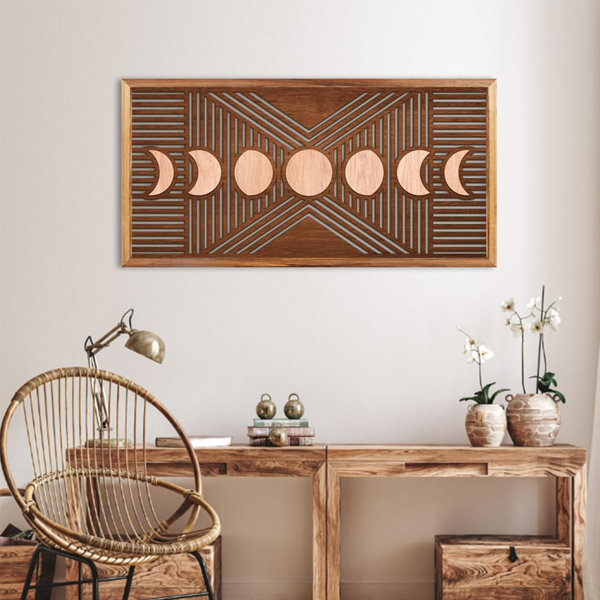 Trinx Moon Phase Celestial Wooden Wall Art Boho Geometric Hollowed-out ...