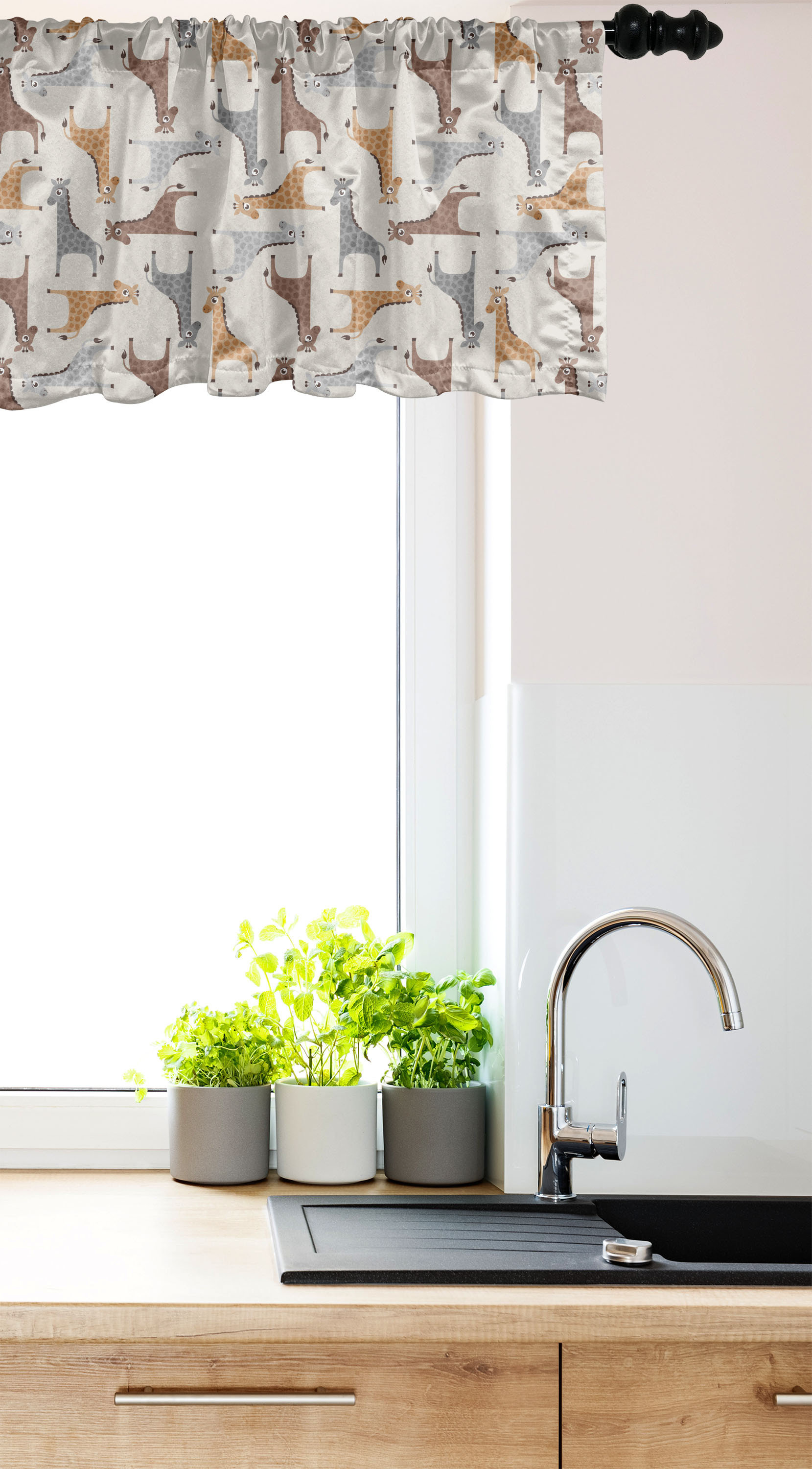 Ambesonne Giraffe Valance Pack of 2 Long Neck with Spots Pale Tan ...