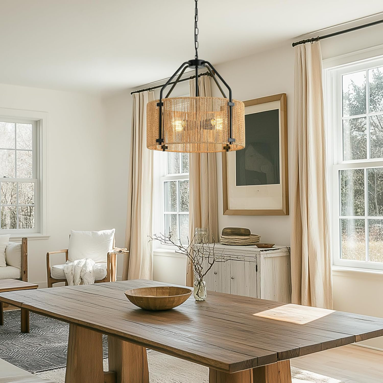 Bay Isle Home™ Boho Rattan Chandelier With Wicker Shade, 4-Light ...