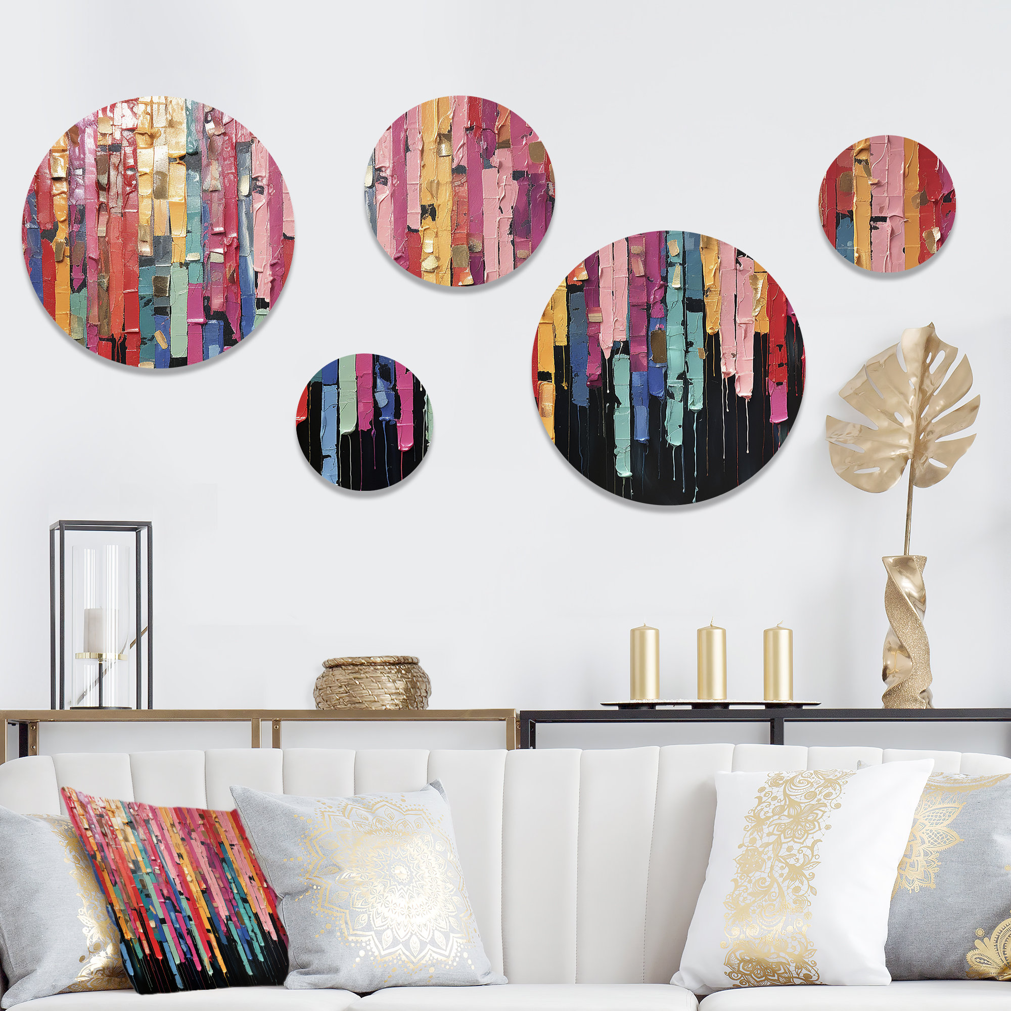 Ivy Bronx Pink Digital Melodic Fusion IV - Abstract Collages Round Wall Art Set Of 5 | Wayfair