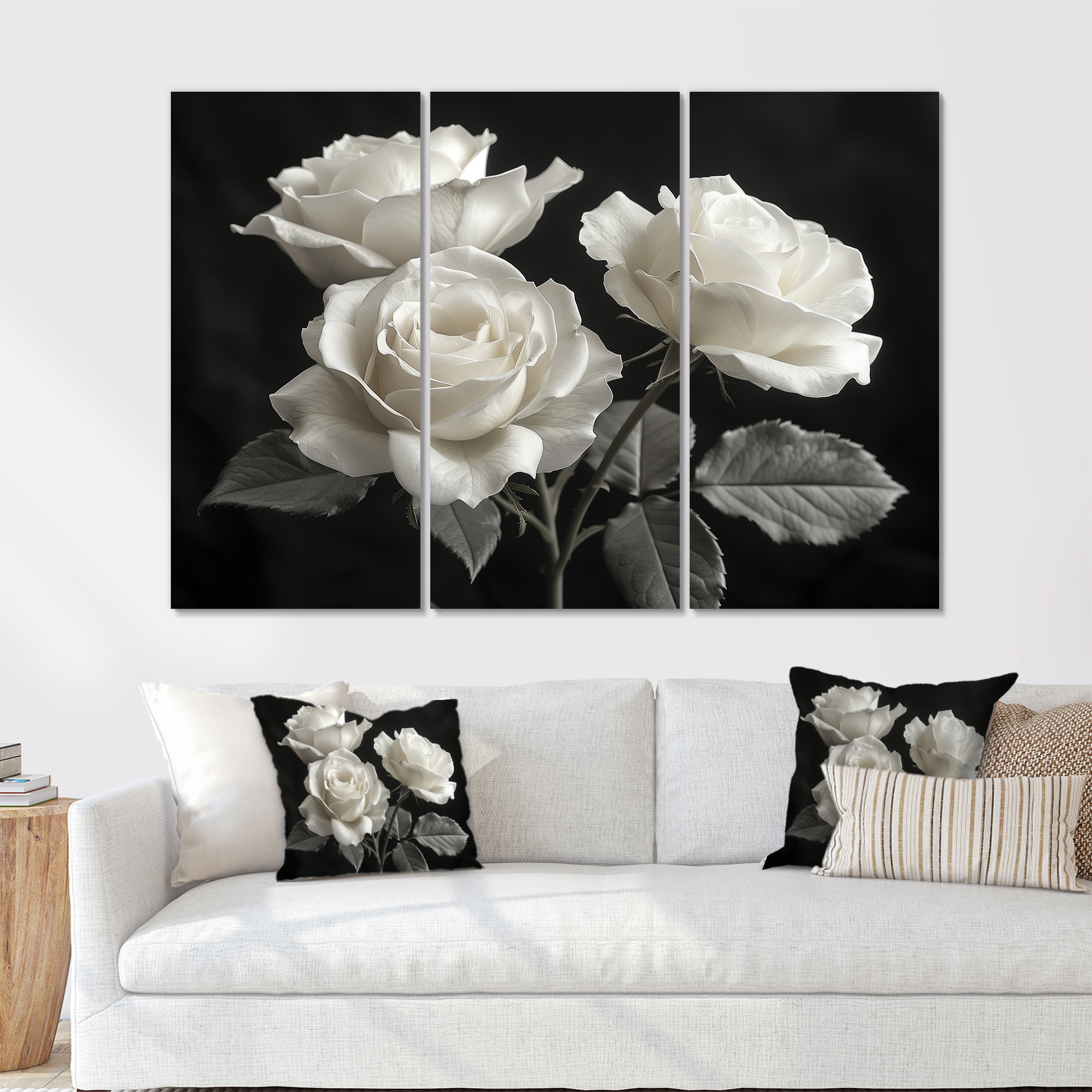 Lark Manor™ Monochrome Roses Bloom II - Roses Wall Art Living Room Set ...