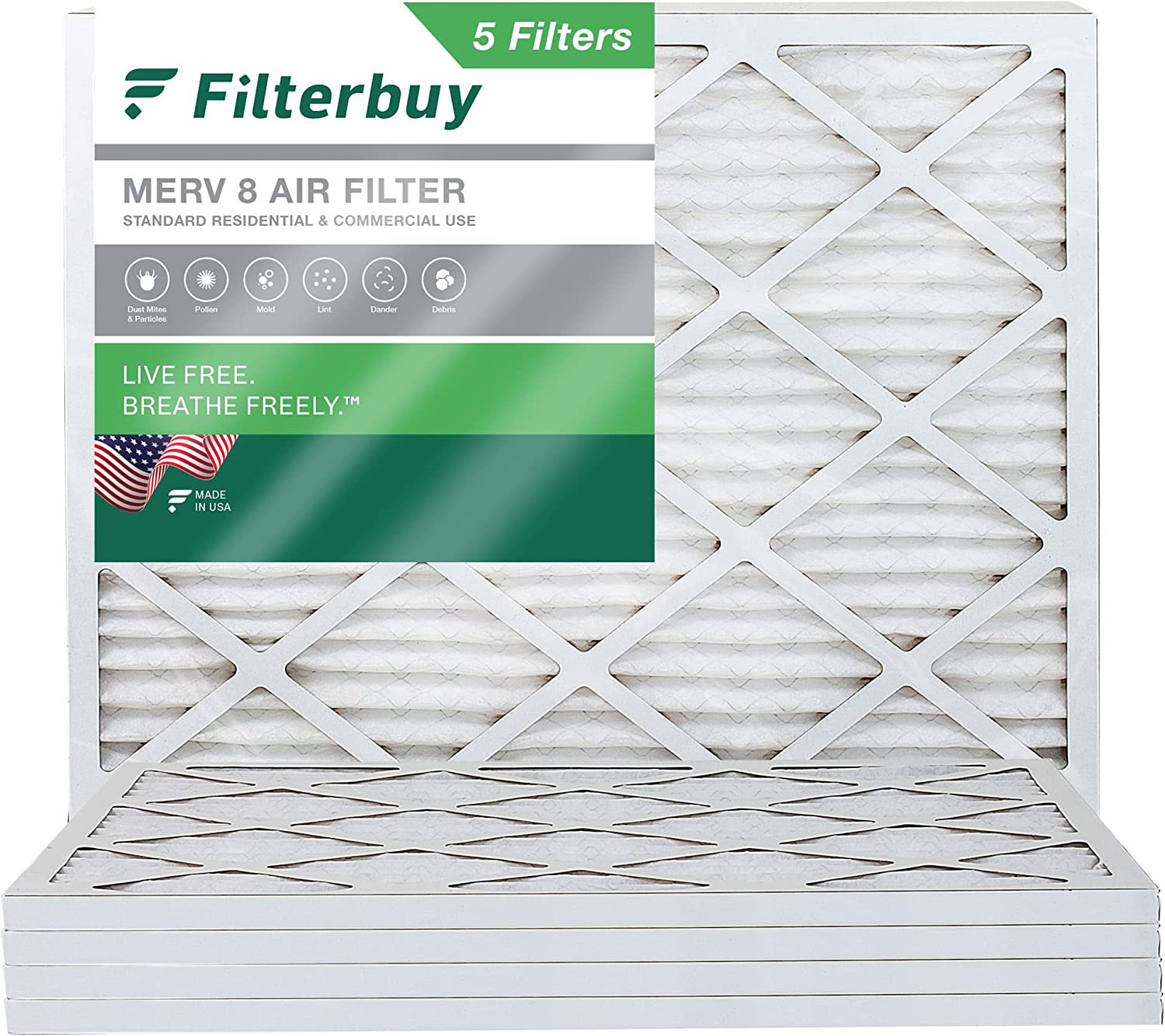 Filterbuy 16x20x1 Air Filter MERV 8 Pleated HVAC AC Furnace Filters
